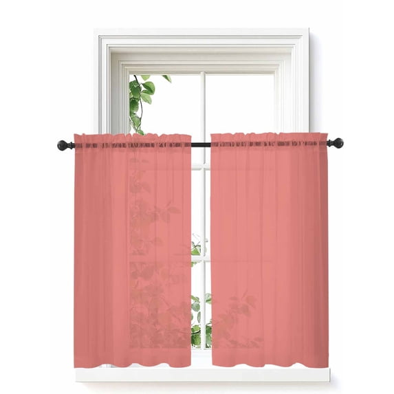Pure Coral Red Curtains 54 Inch Length, Sheer Curtains for Bedroom ...