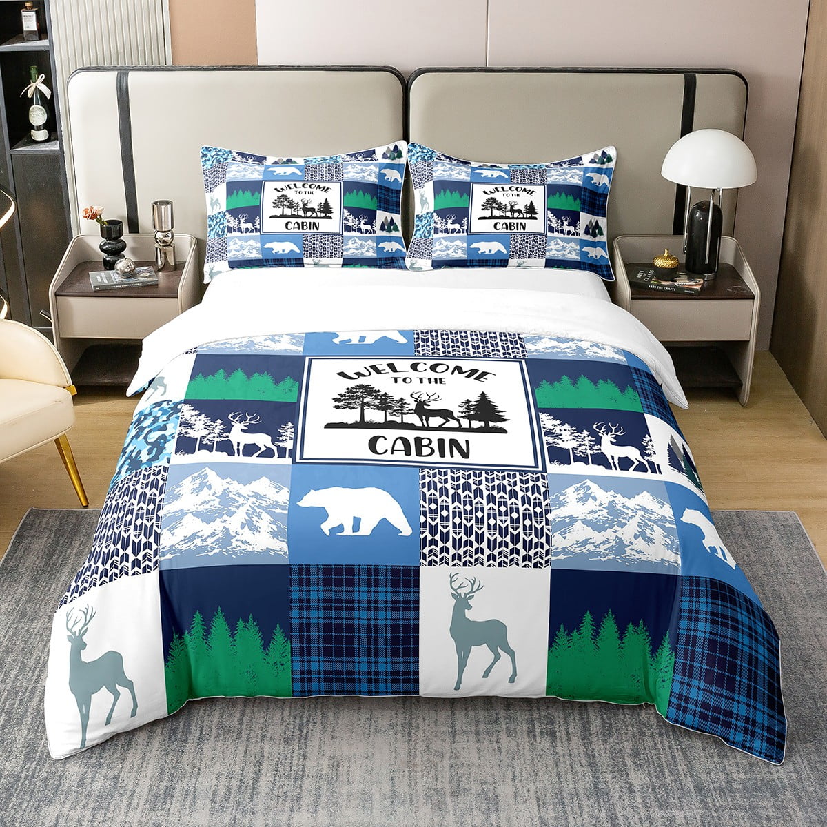 Pure Cotton Farmhouse Cabin Lodge Duvet Cover Queen, Hunting Bear Moose ...