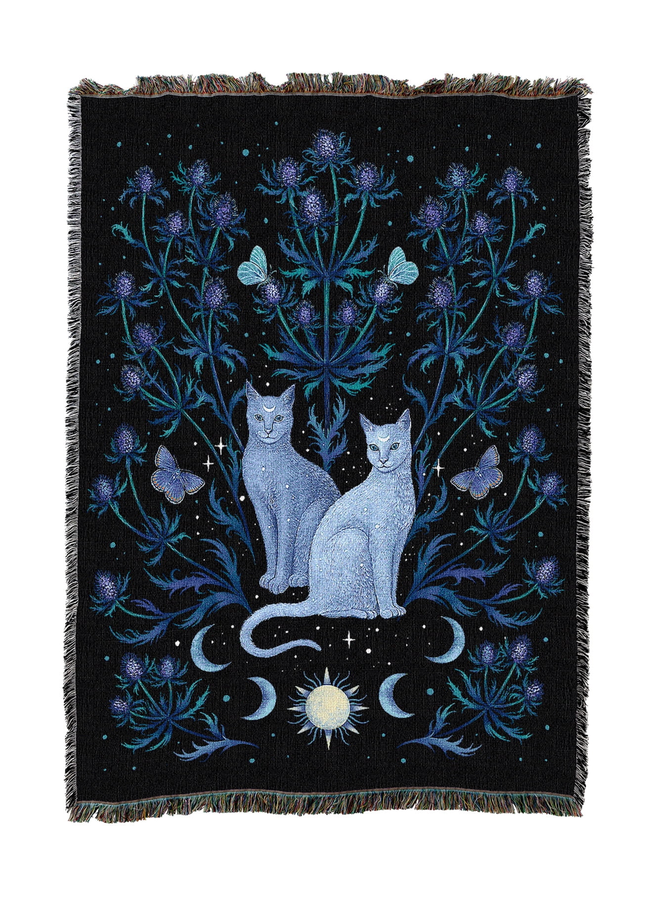 Pure Country Weavers Blue Thistle and Cat Medium Tapestry Throw Woven ...