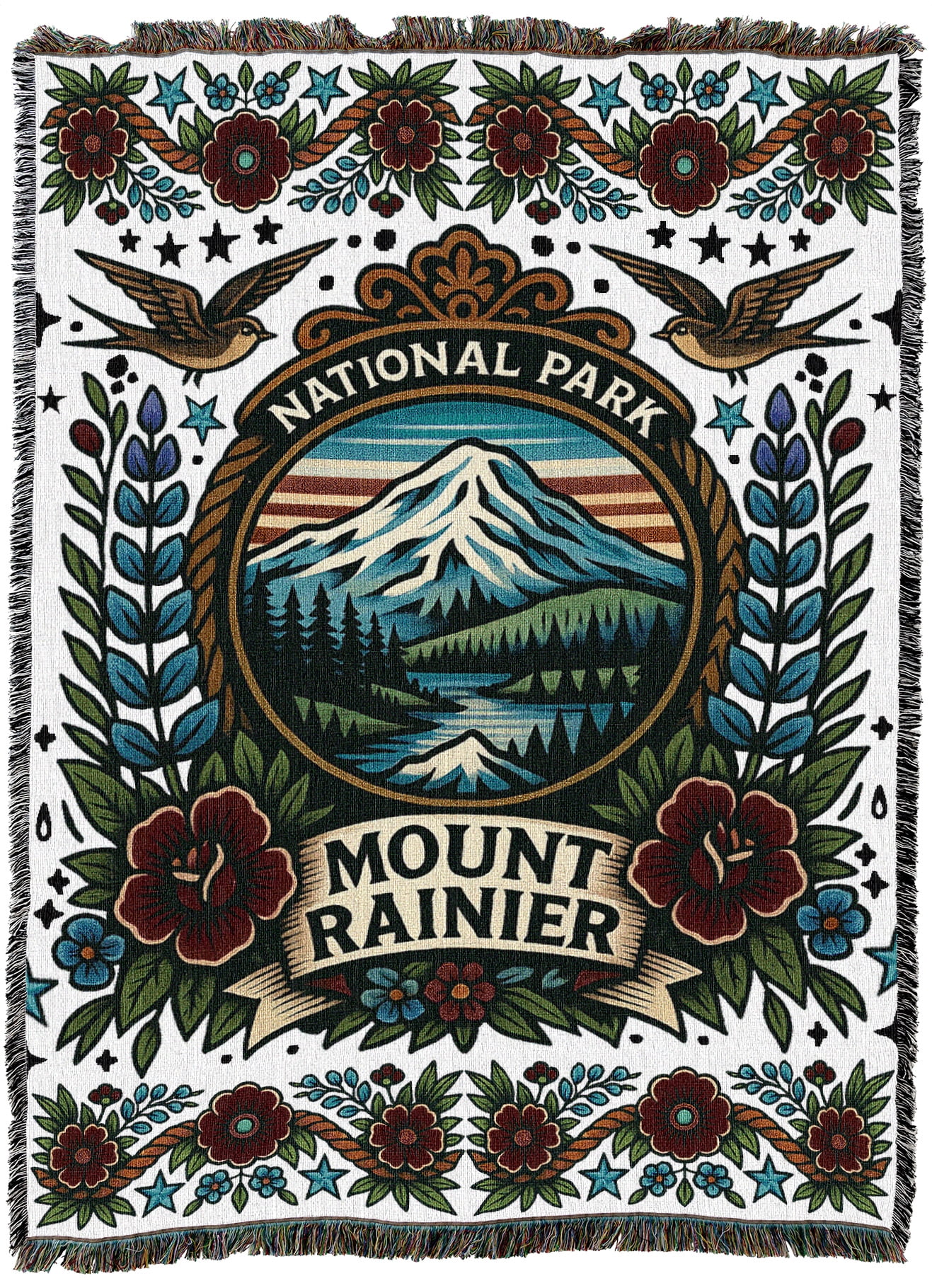 Pure Country Weavers Mount Ranier National Park Tattoo Style Blanket ...