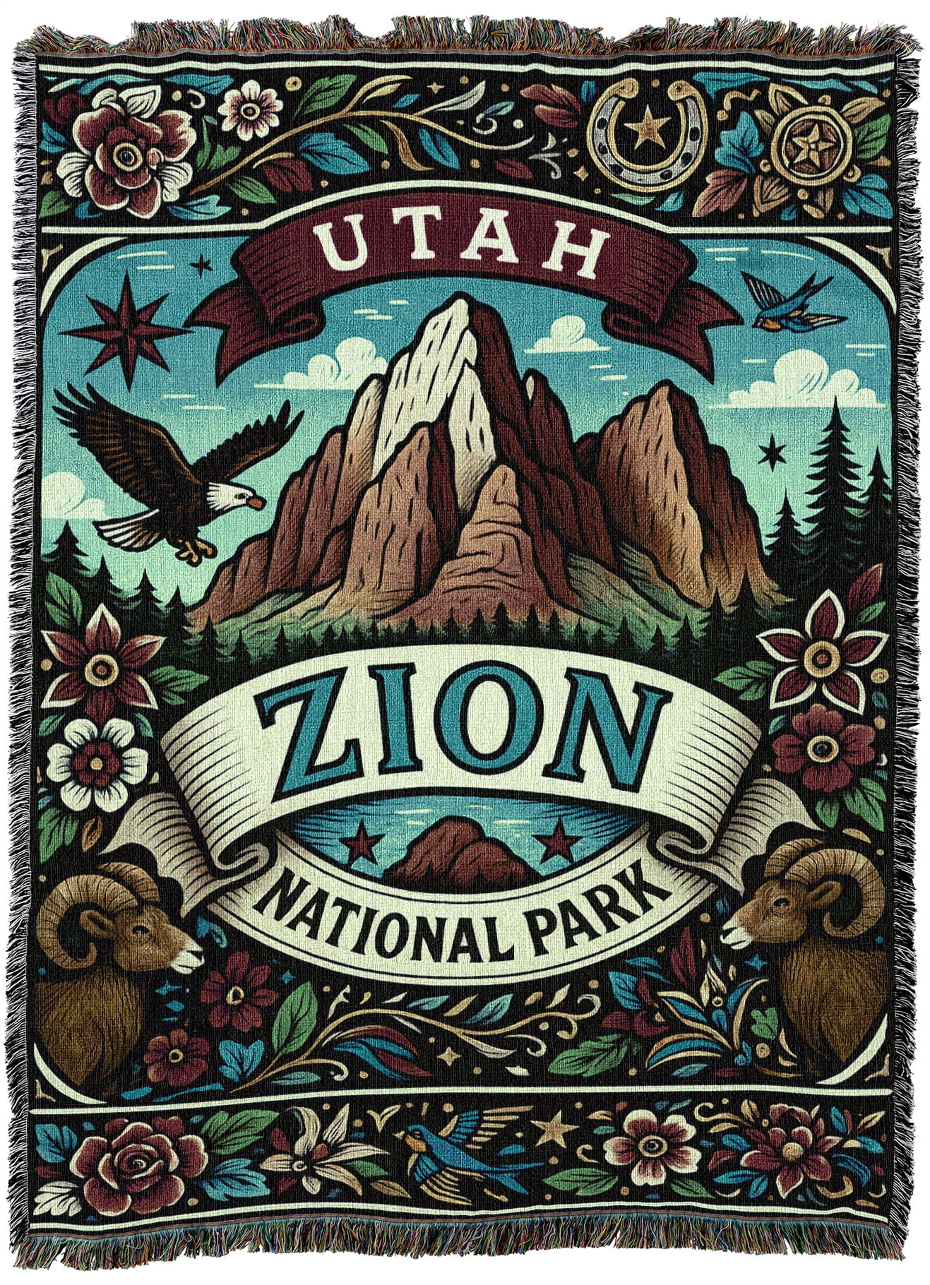 Pure Country Weavers Zion National Park Tattoo Style Blanket Tapestry ...