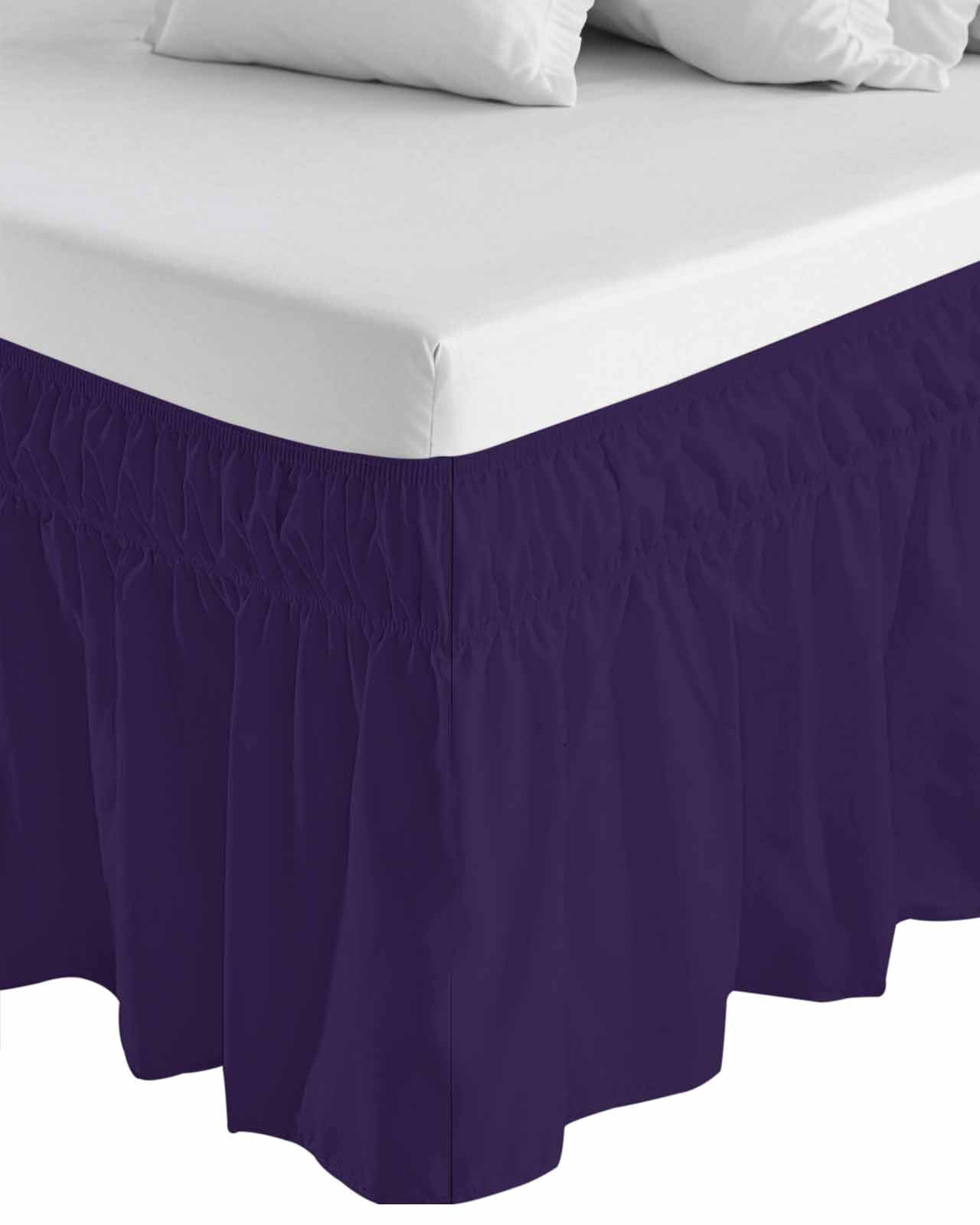 Pure Darkorchid Wrap Around Bed Skirts for Queen Bed 16" Drop, Bed ...