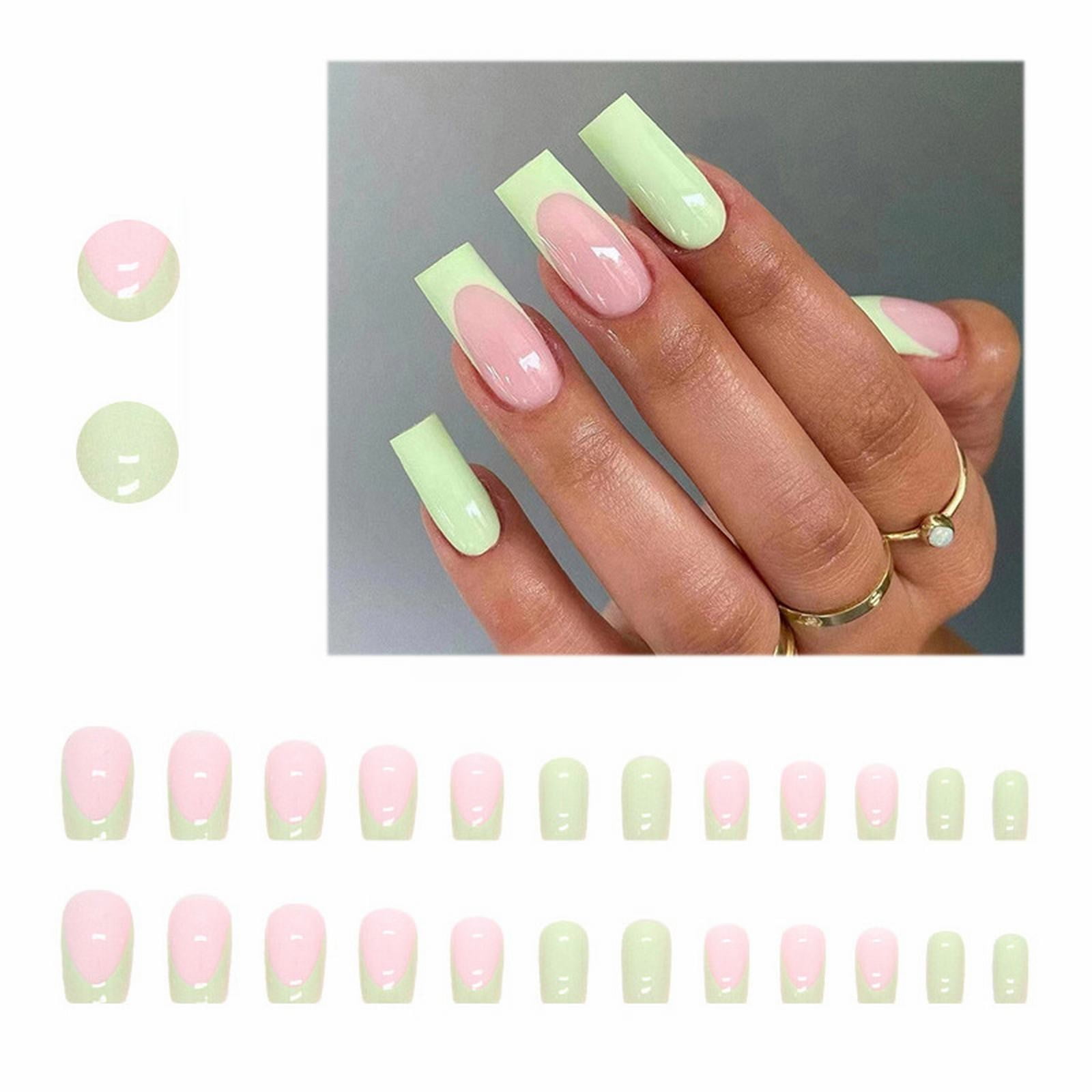 Pure Desire Style Wearing Green False Nails Medium And Long Square ...