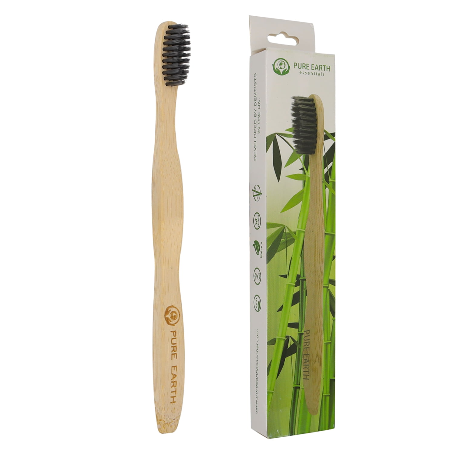 Pure Earth Essentials - Natural Bamboo Toothbrush for Adults - Soft ...
