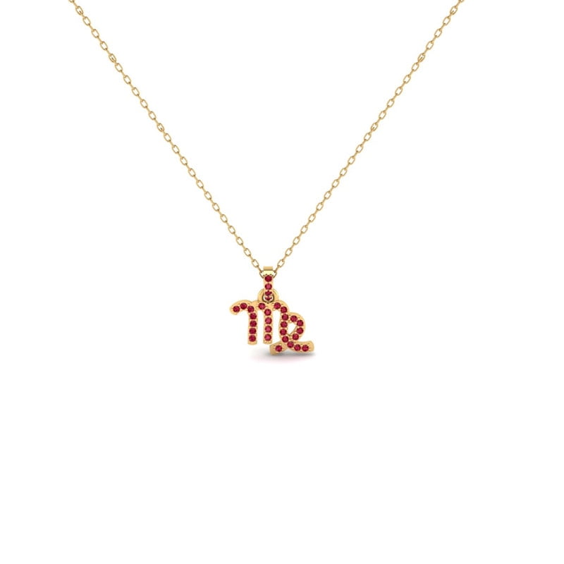 Pure Elegance Virgo Symbol Pendant Necklace Ruby 925 Silver 14K Yellow ...