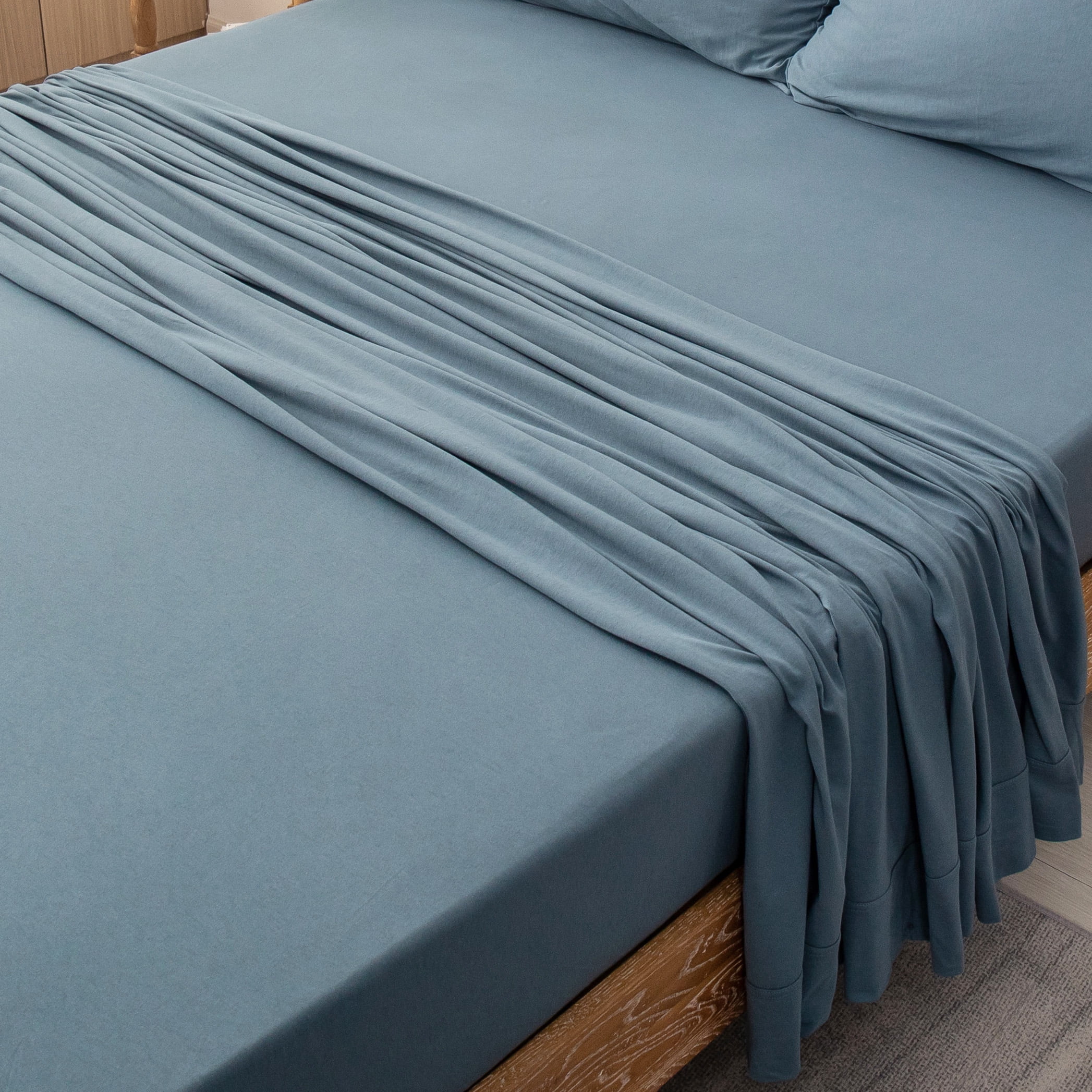 Pure Era 100% Jersey Cotton Flat Sheet, Super Soft, Breathable, Queen ...