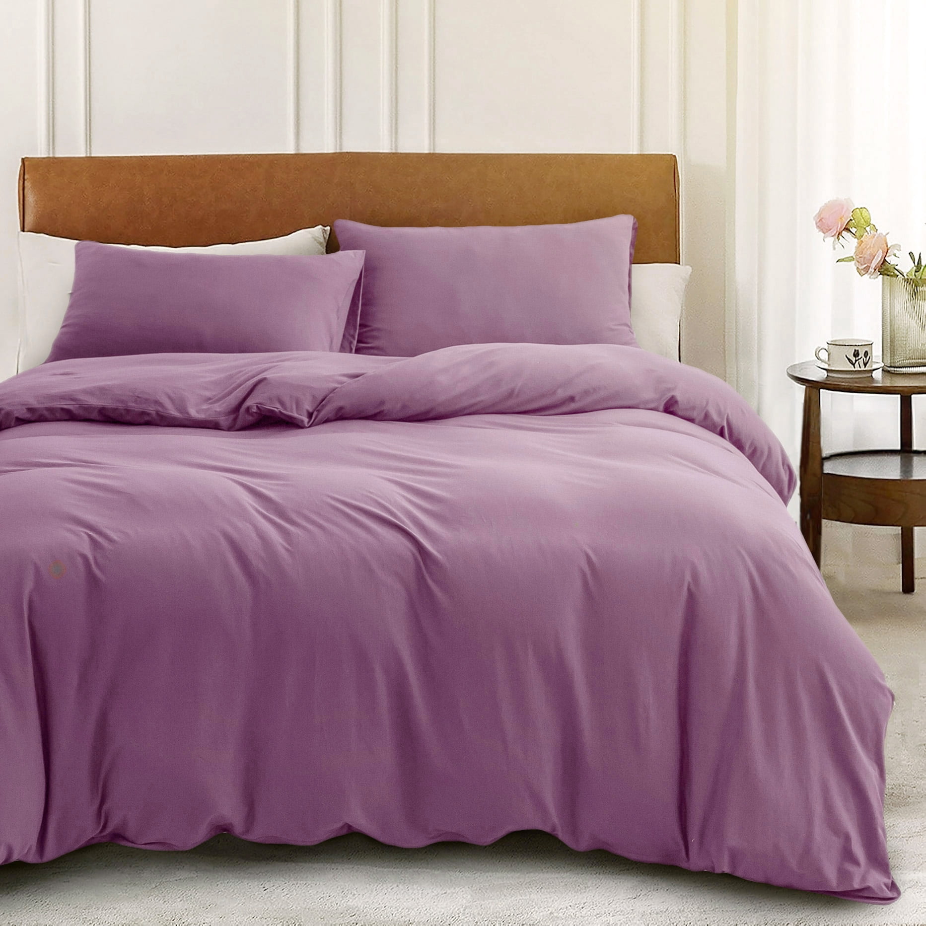 Pure Era Jersey Cotton King Duvet Cover Set, Solid Lilac Mauve, Zipper ...