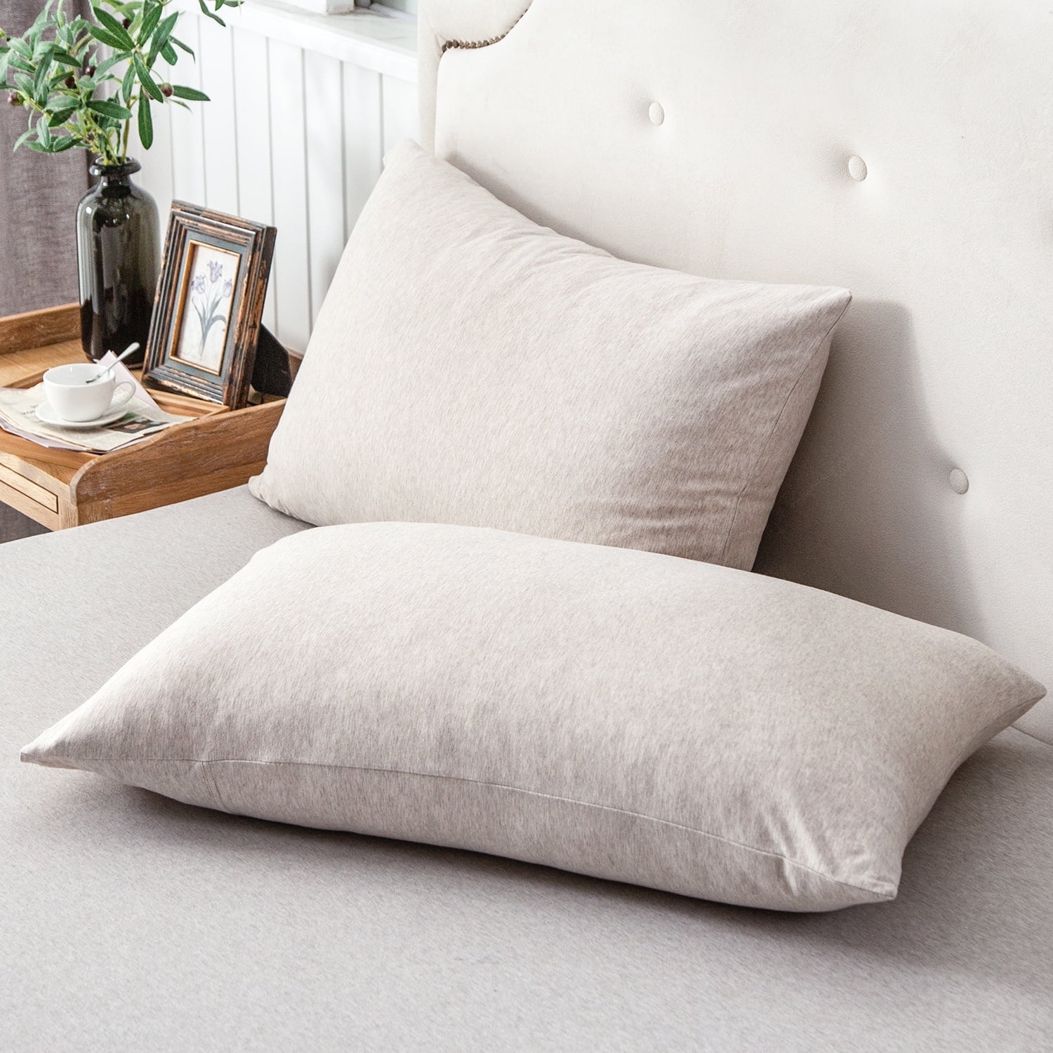 Pure Era Jersey Knit Cotton Pillowcases Set of 2, King Size 20”x36 ...