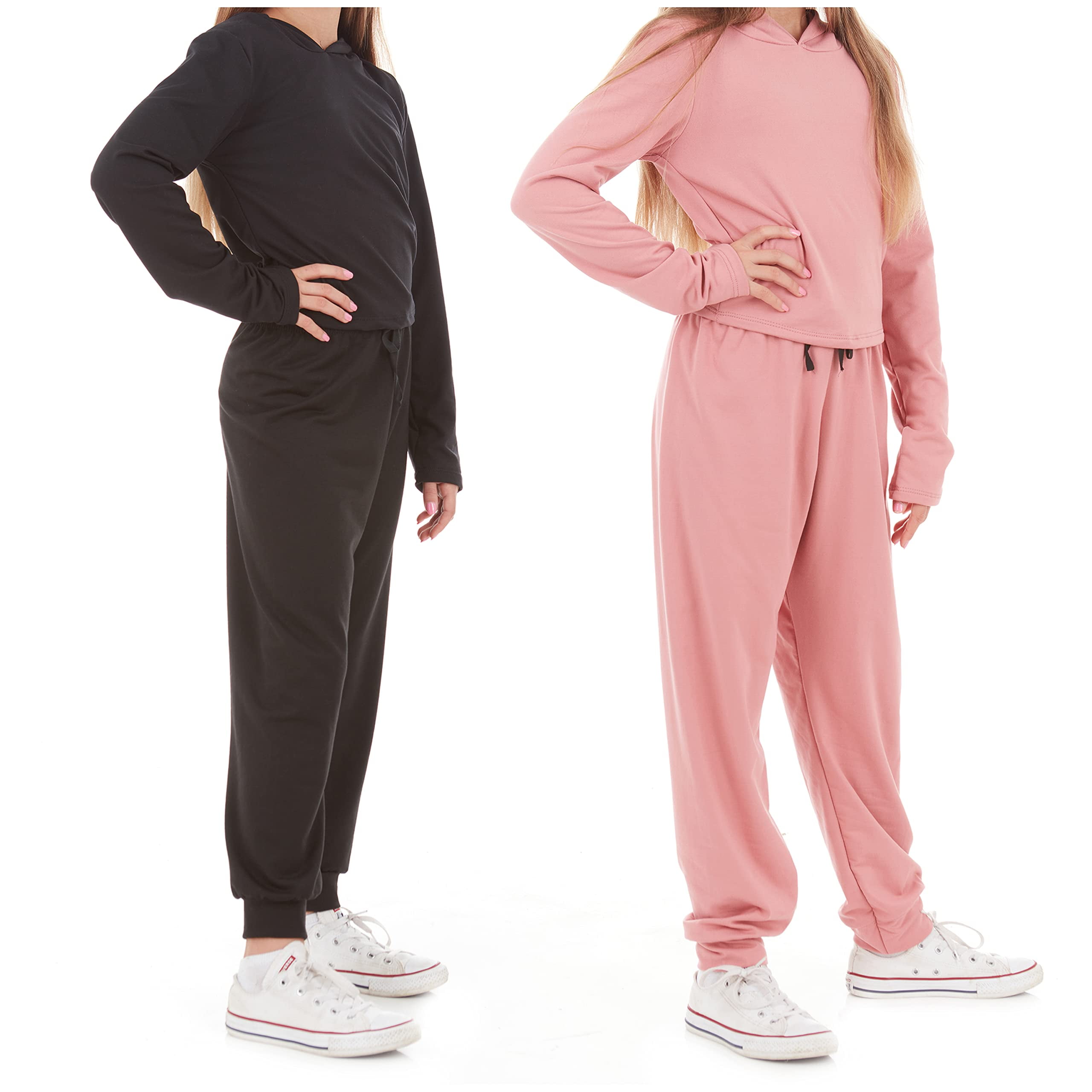 Pure Essence Girls' Fleece Jog Set - 4 Piece Fleece Lined Ultra Soft ...