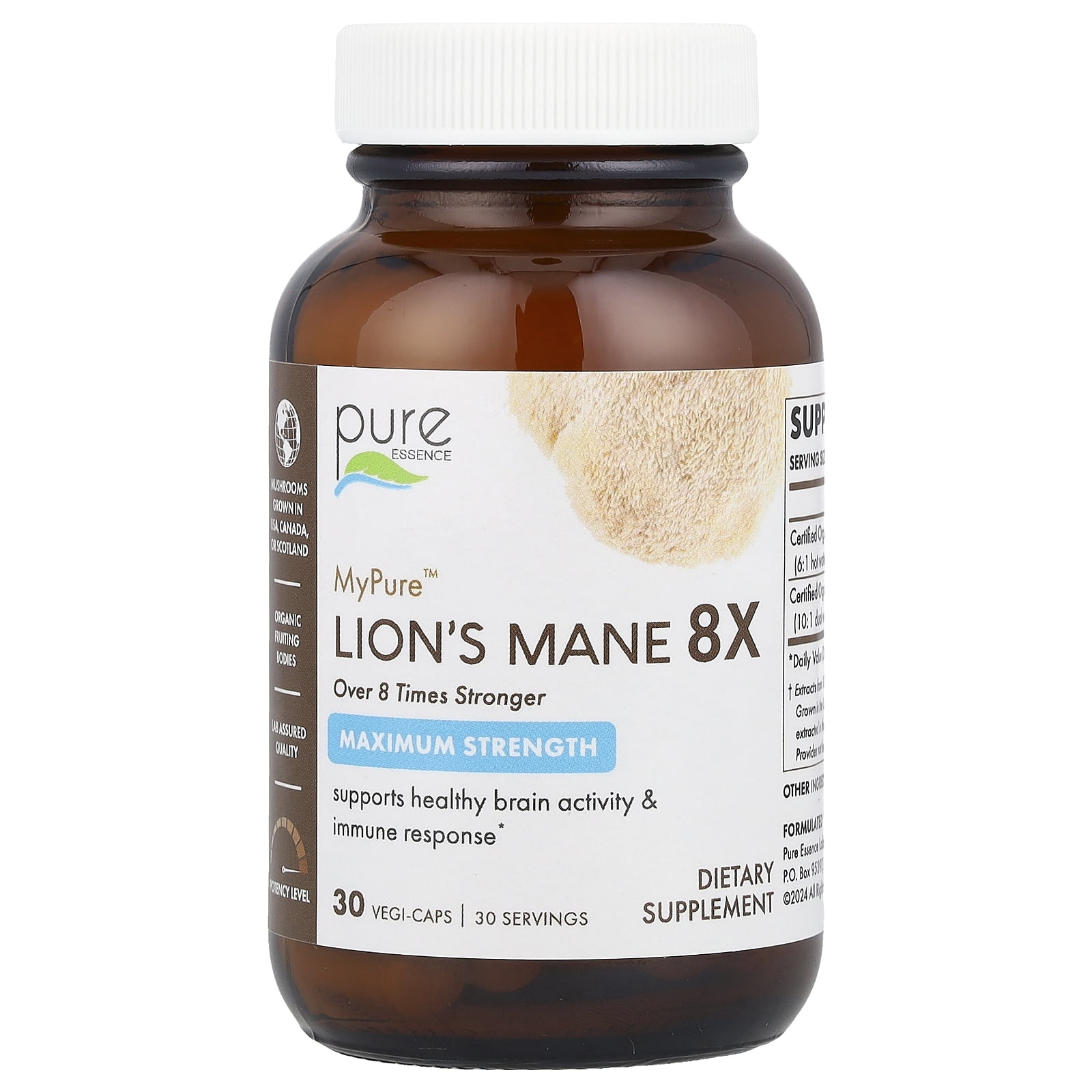 Pure Essence MyPure™, Lion's Mane 8X, Maximum Strength, 30 Vegi-Caps - Walmart.com