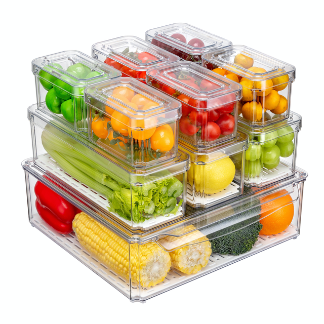 Pure Future 10 Pcs Clear, Stackable Fridge Organizers with Lids for ...