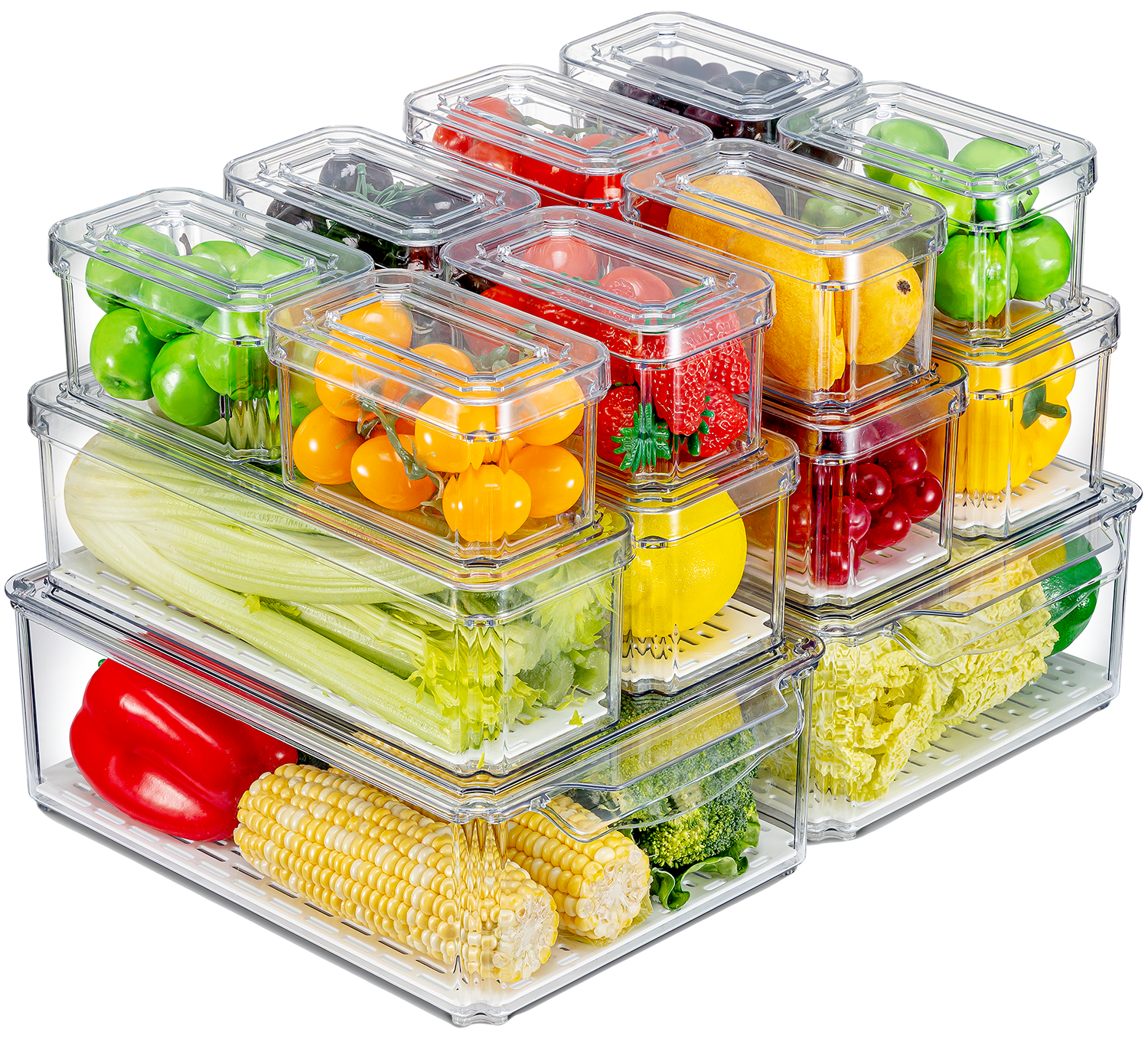 Pure Future 14 Pcs Fridge Storage Organizers, Clear Plastic Containers ...