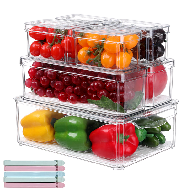 Pure Future 7 Pcs Refrigerator Organizer Bins with Lids, BPA-Free ...