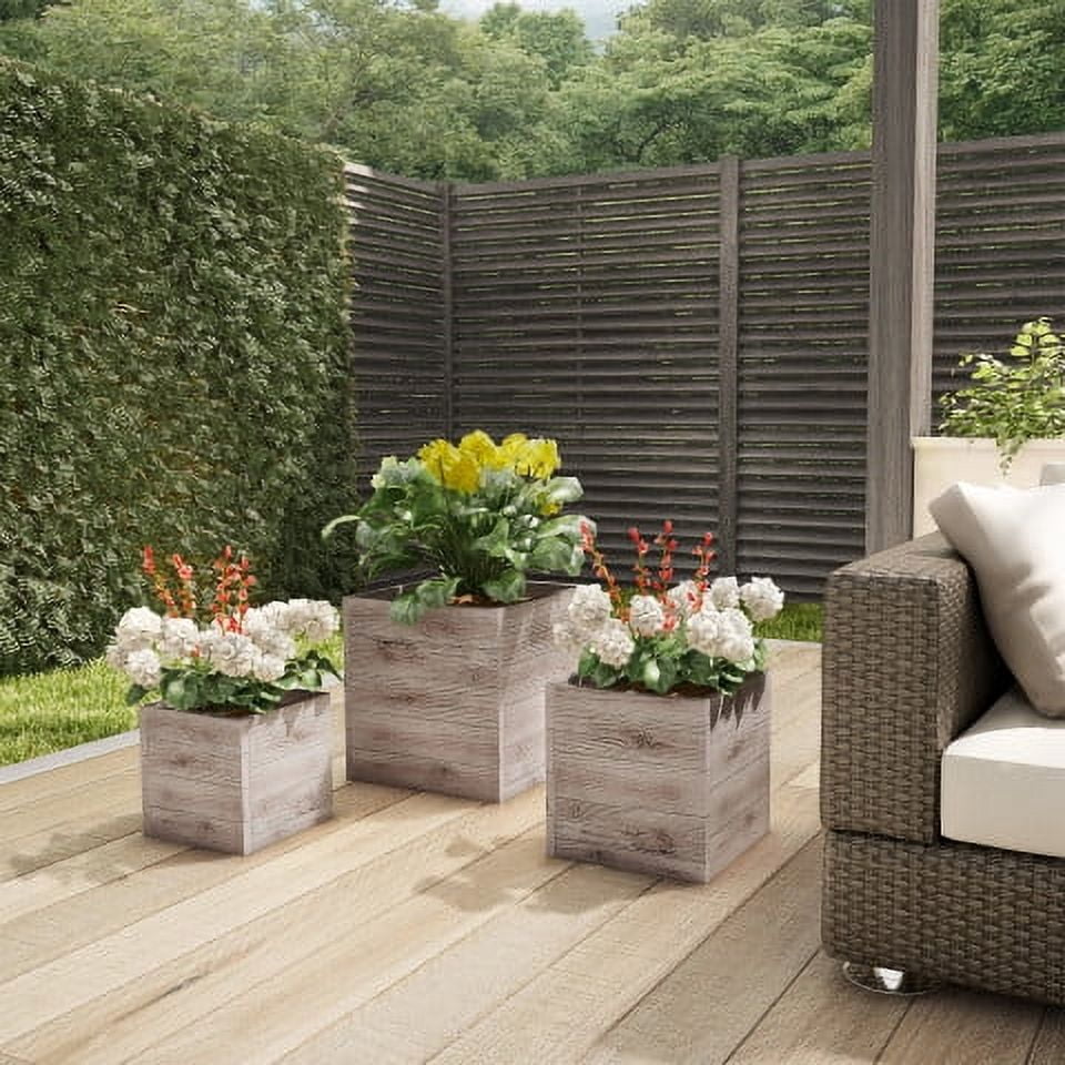 Pure Garden 15.1", 12.1" and 9.6" Large Square Rustic Wood-Look Outdoor ...