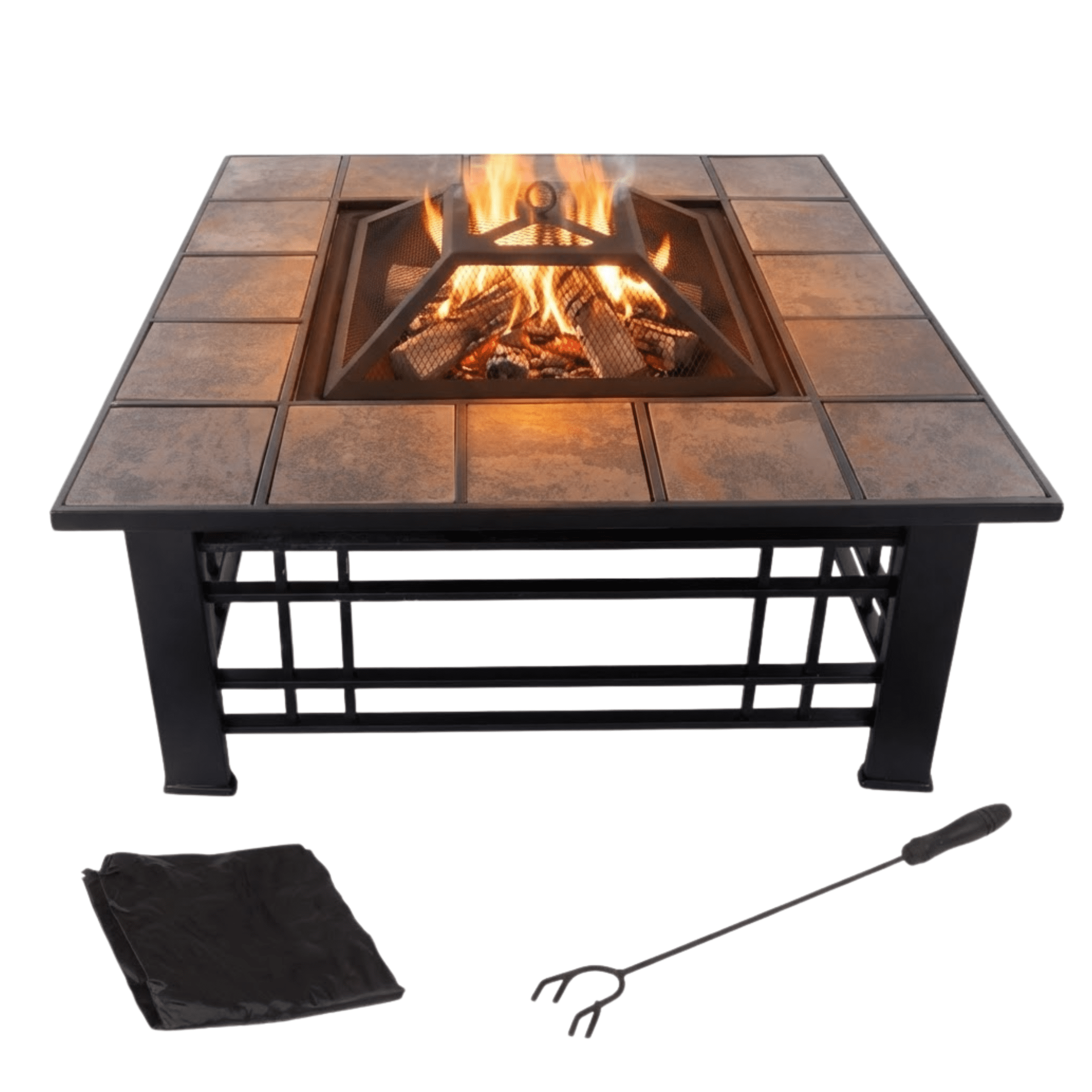 Pure Garden 32-Inch Outdoor Fire Pit with Screen, Cover, and Poker ...