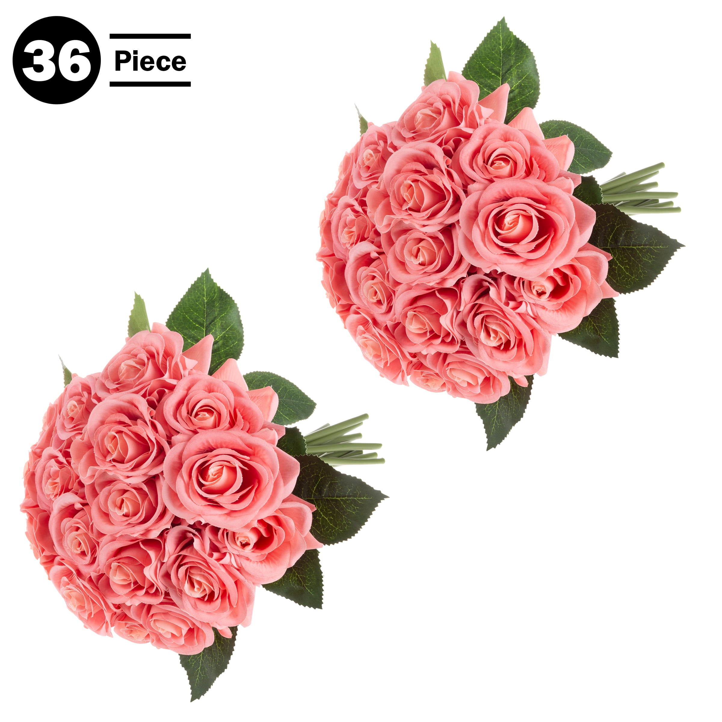 Pure Garden 36Pc Real Touch Rose Artificial Flowers with Stems (Coral ...