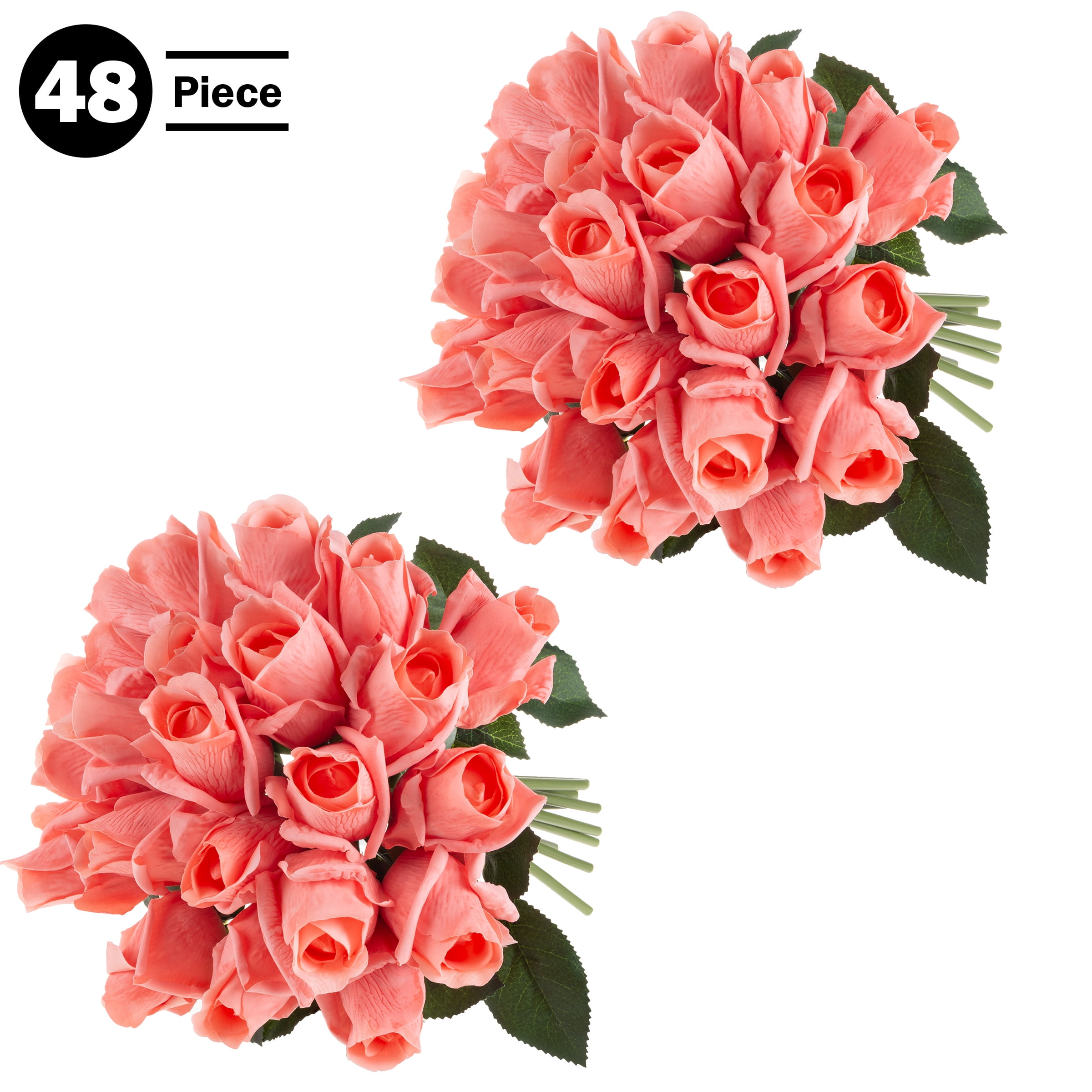 Pure Garden 48Pc Real Touch Rose Artificial Flowers with Stems (Coral ...