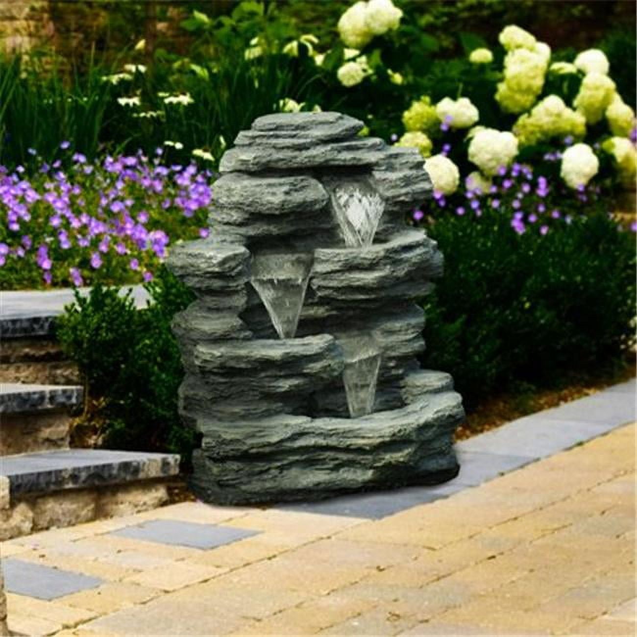 Pure Garden Cascade Rock Outdoor 3 Tier Water Fountain - 23 in ...