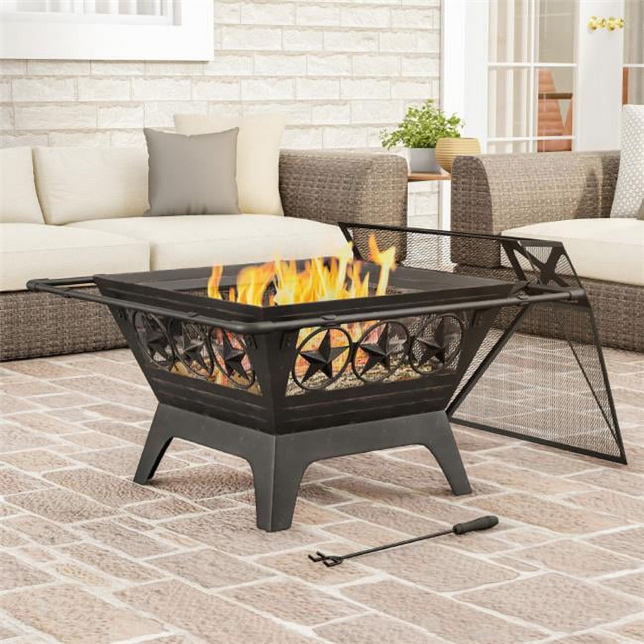 Pure Garden 50-LG1203 32 in. Outdoor Deep Fire Pit Steel Bowl with Star ...