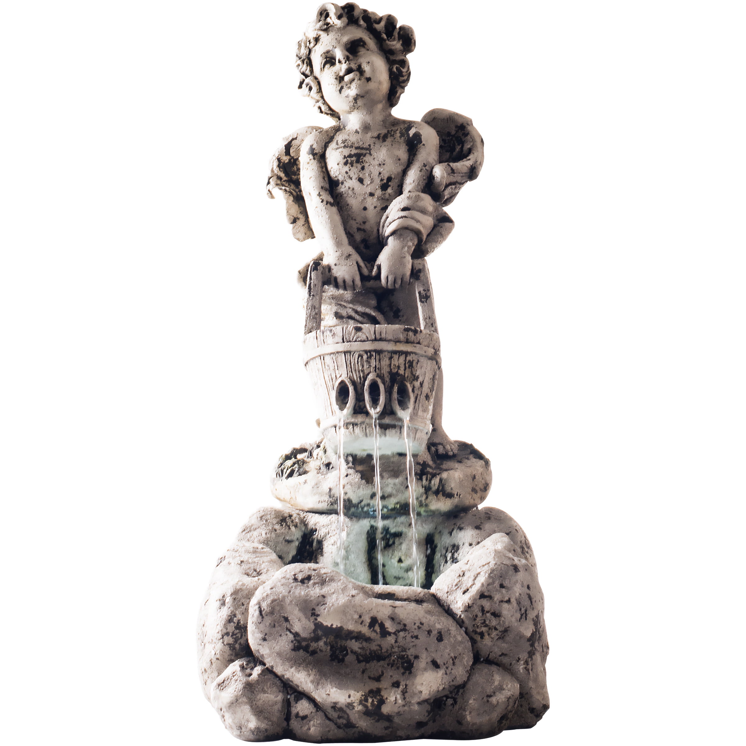 Pure Garden Outdoor Water Fountain With LED Lights, Lighted Cherub ...