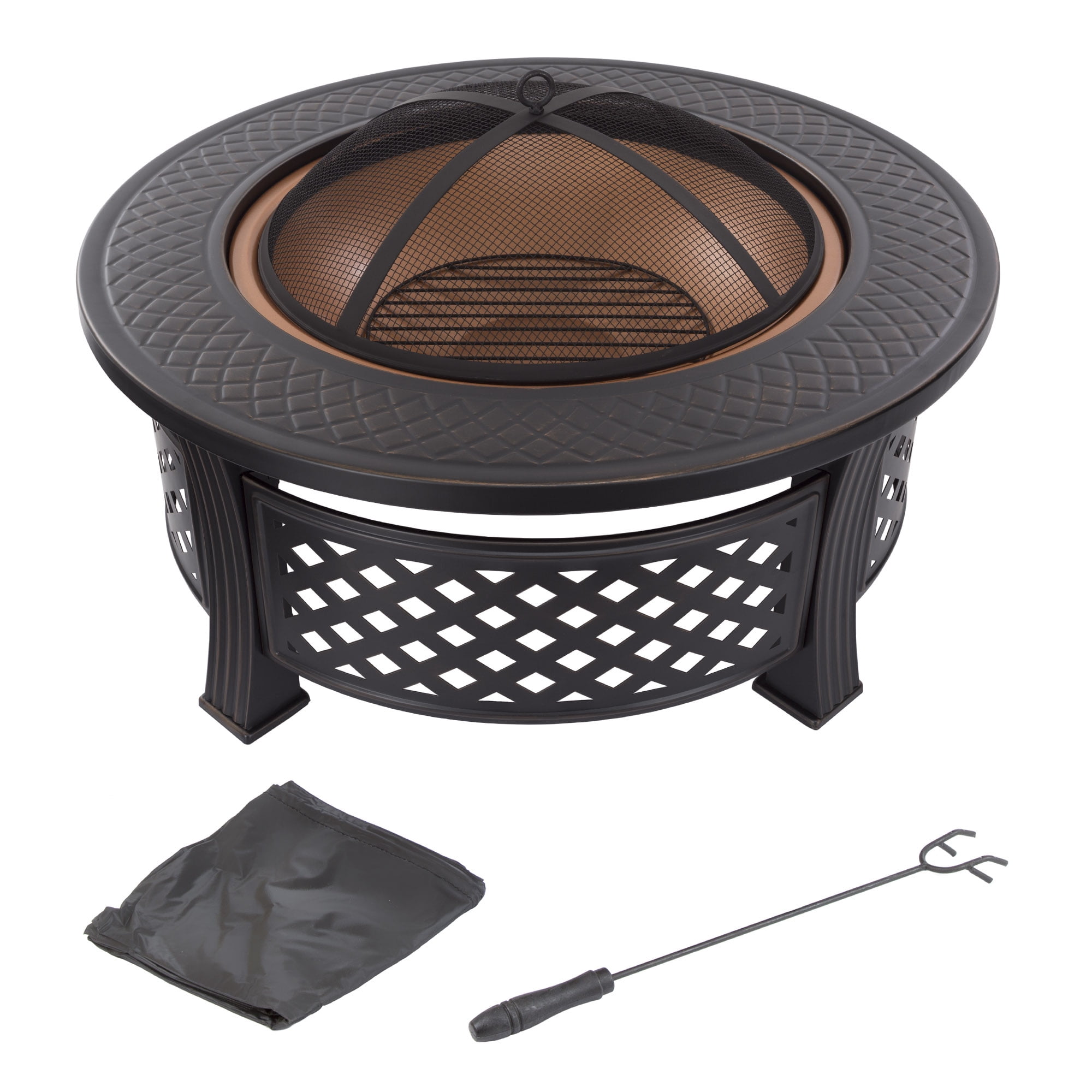 Pure Garden Outdoor Fire Pit – 32” Round Wood Burning Pit with Spark ...