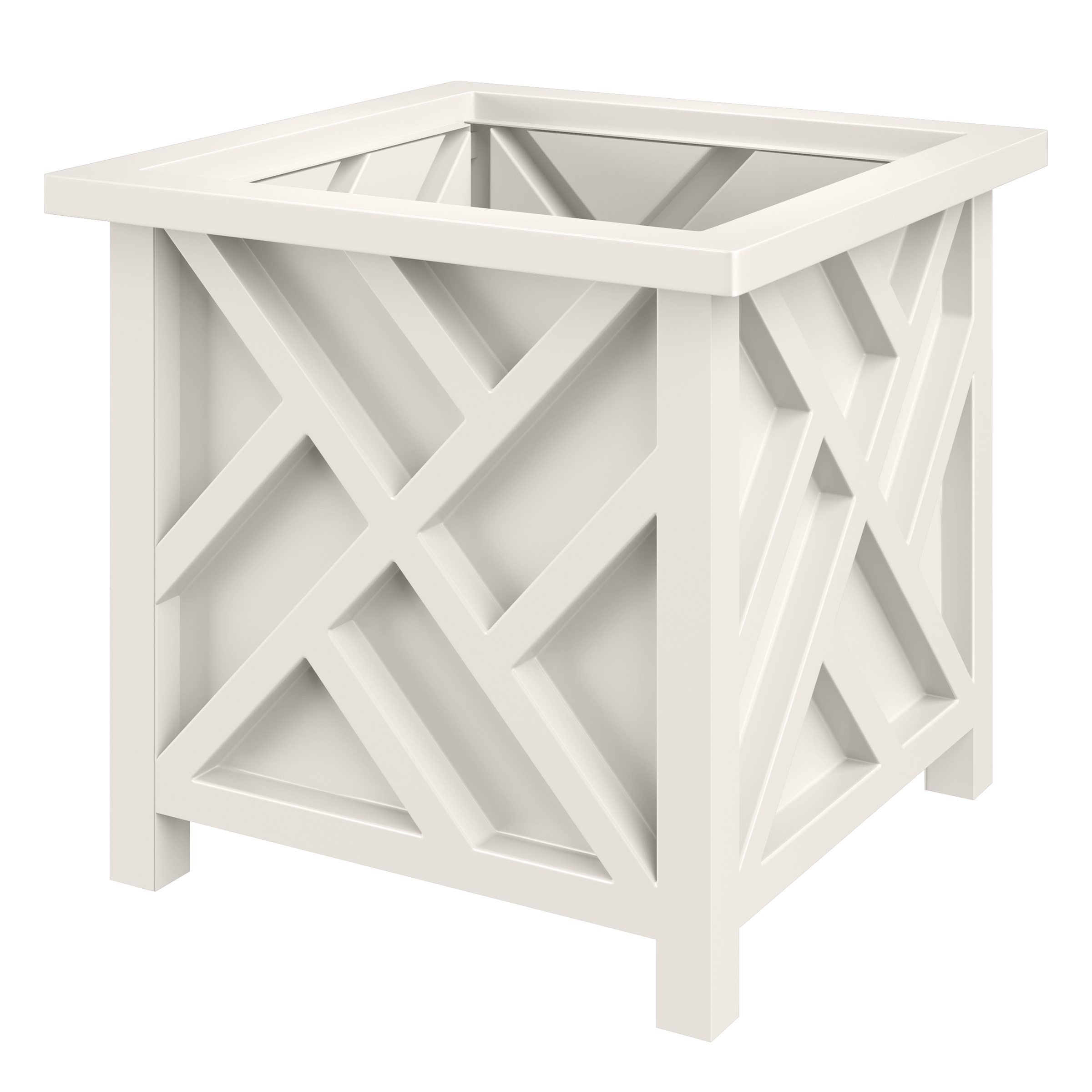 Square planter box in rattan design made of plastic in white. With ...