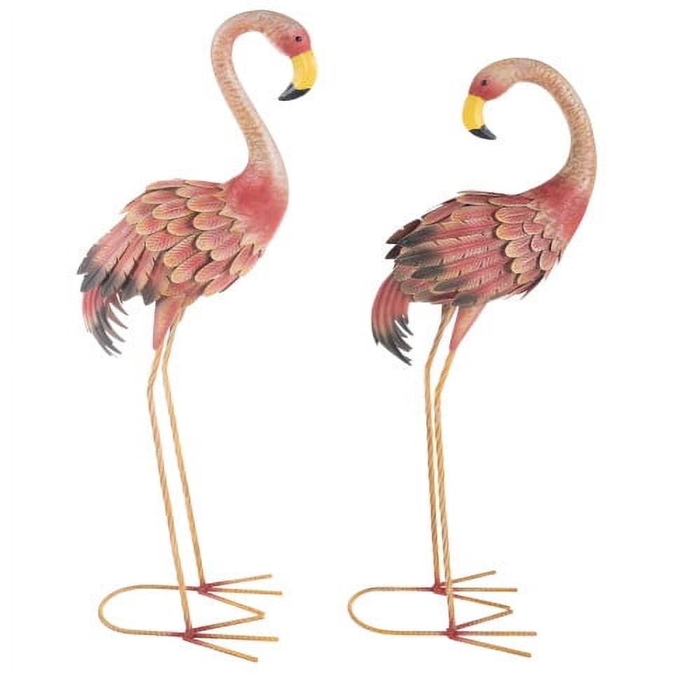 Pure Garden Set of 2 Metal Yard Art Flamingo Statues - Walmart.com