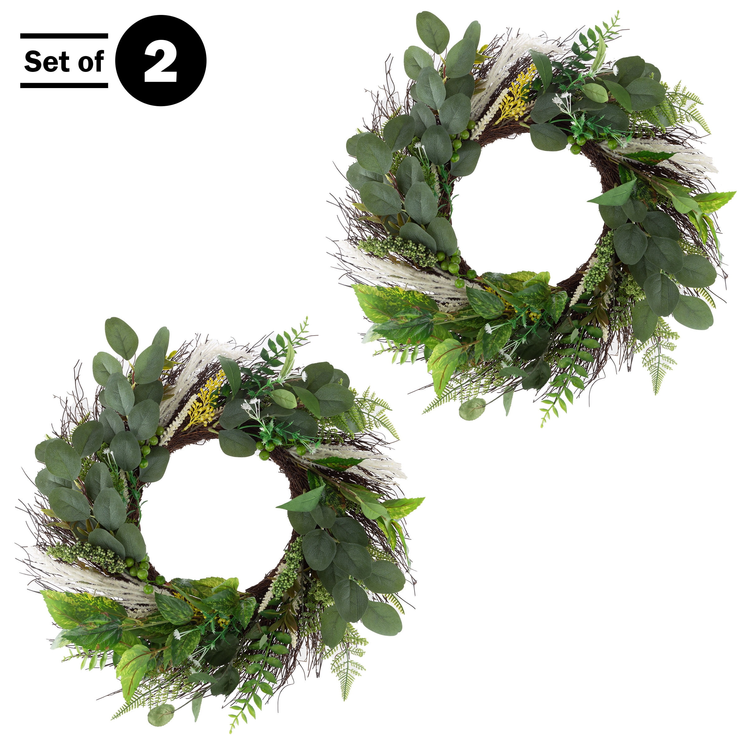 Pure Garden Set of Two 22-Inch Artificial Sweet Anne Eucalyptus Wreaths ...
