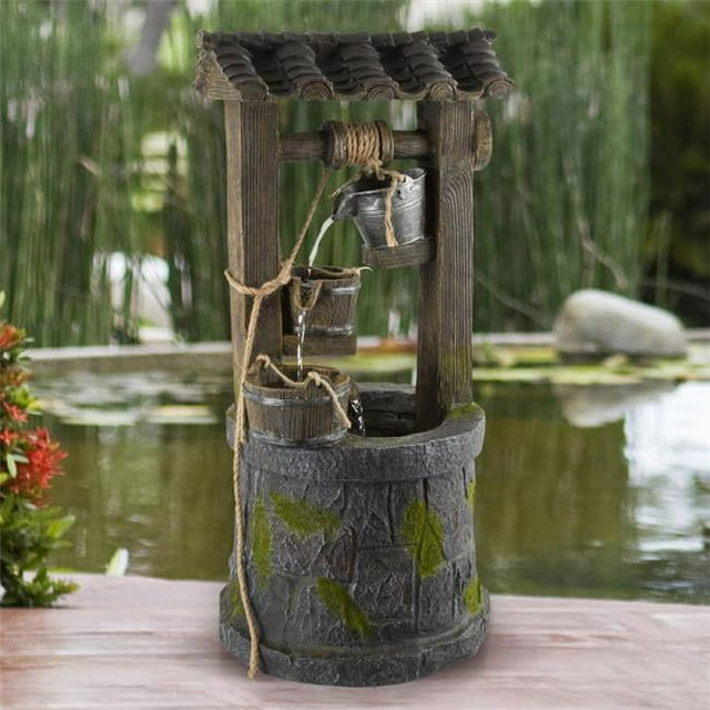 Pure Garden Wishing Well Fountain-4-Tier Polyresin Cascading Waterfall ...