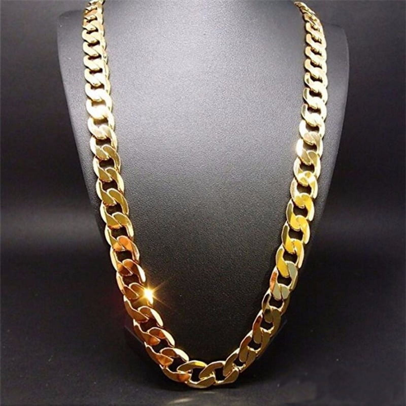 Pure Gold Color Men‘s Cuban Chain Necklace Jewelry Plated 24k Gold 10mm ...