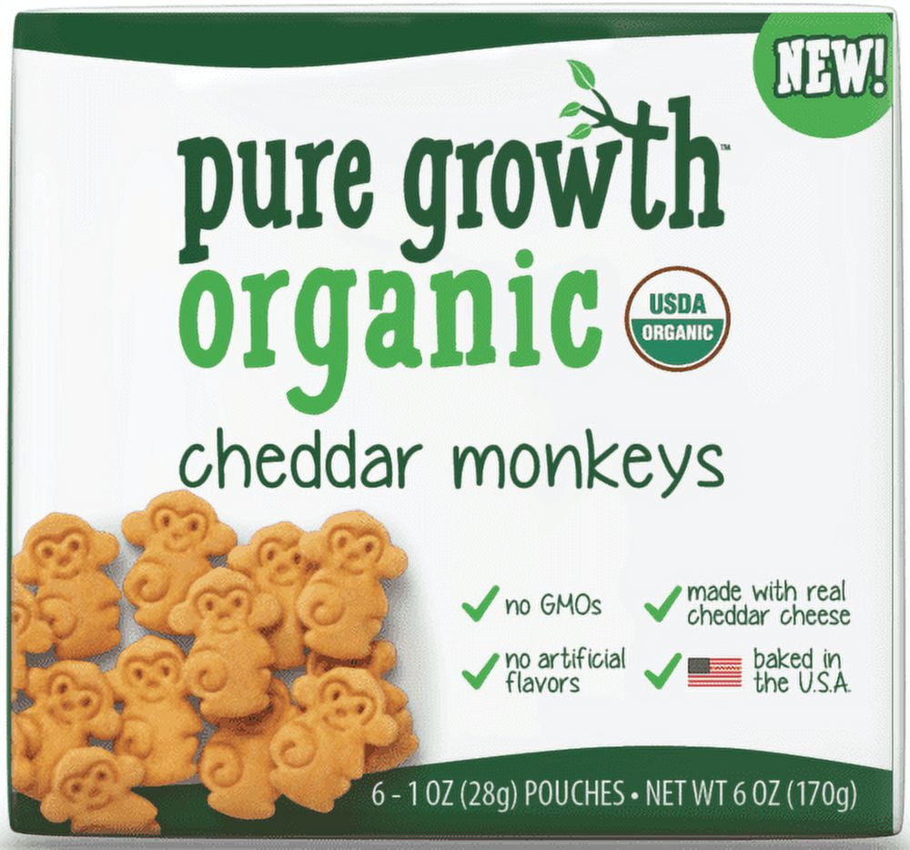 Pure Growth Organic Cheddar Monkeys Snack Crackers, 1 Oz., 6 Count ...