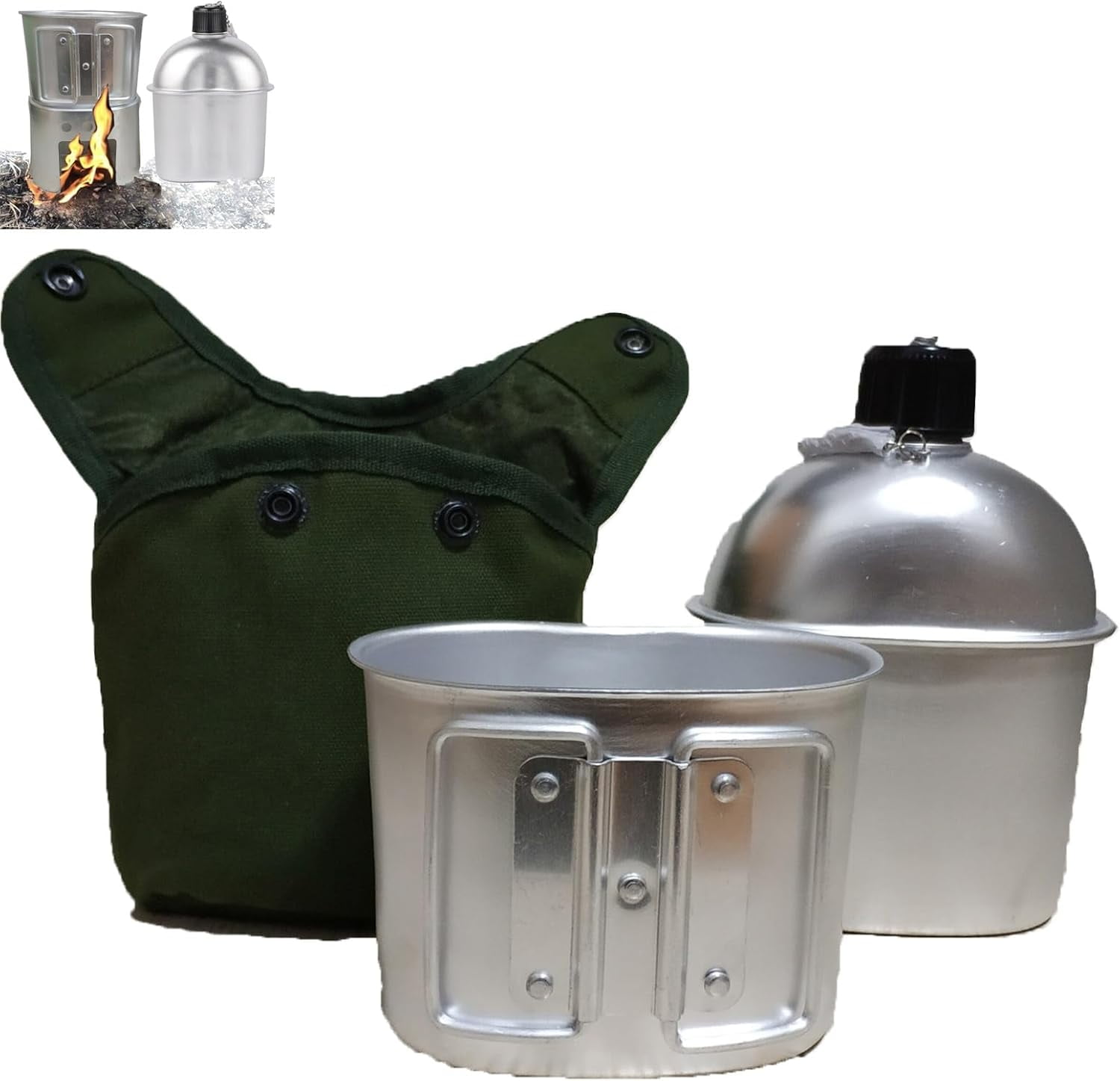 Pure Handmade Military Canteen Set of 4, Canteen Cup Stove Pouch Kit ...