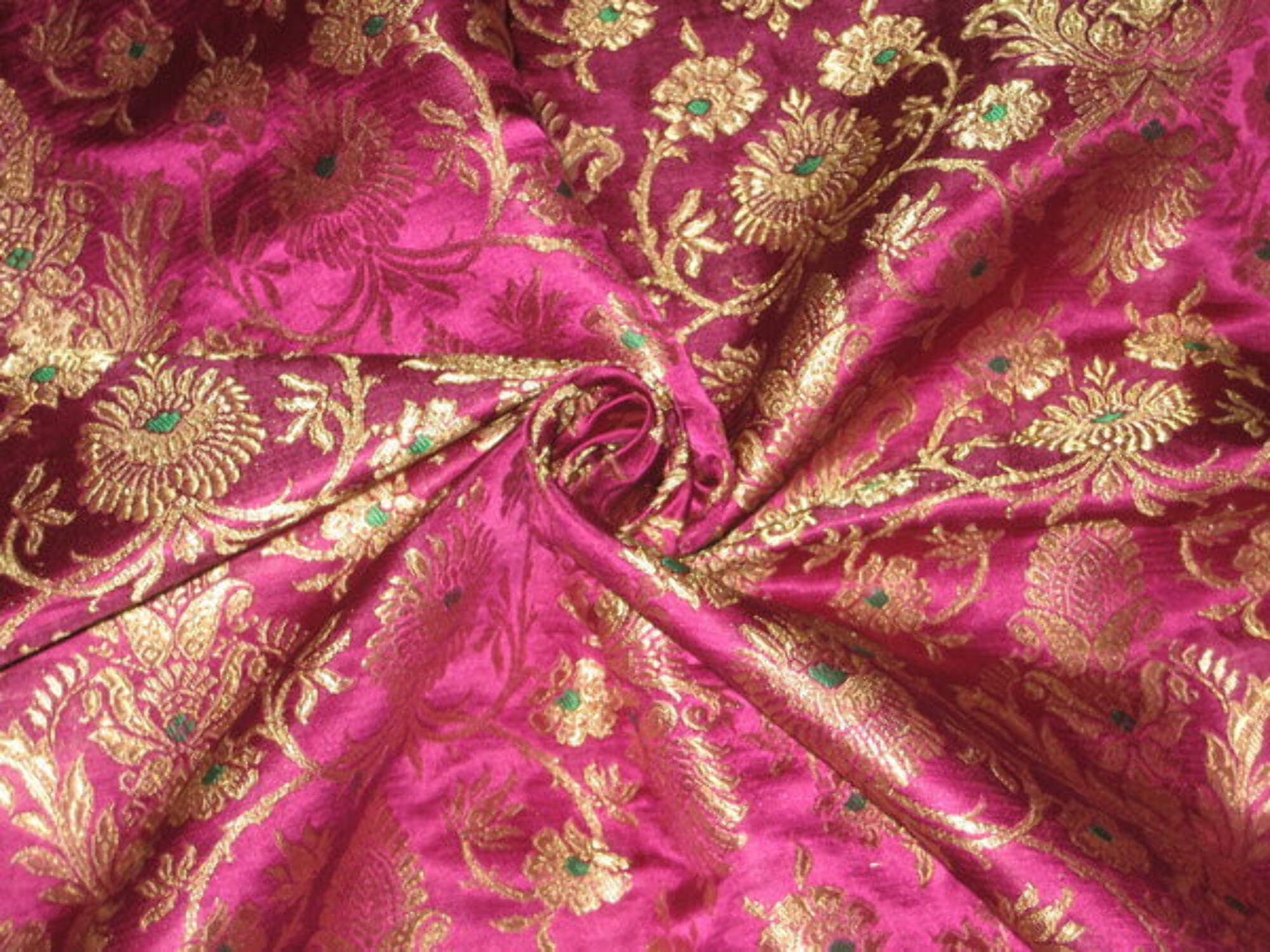 Pure Heavy Silk Brocade Fabric Purple,Green amp; Gold 36quot; - Walmart.com