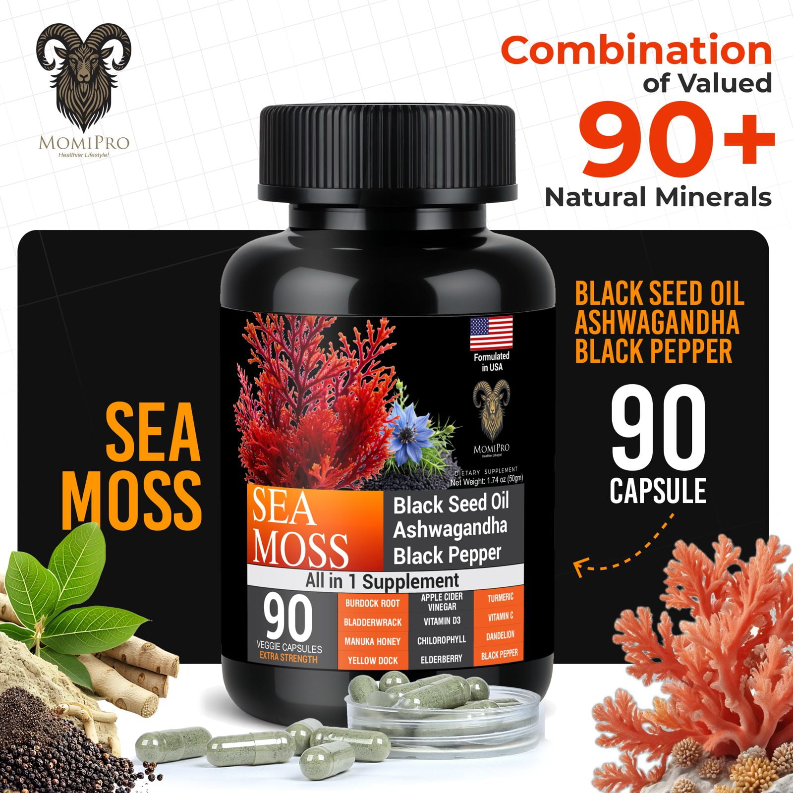 Pure Himalayan Sea Moss for Men & Women- Sea Moss Capsules Organic-Shilajit Ashwagandha ...