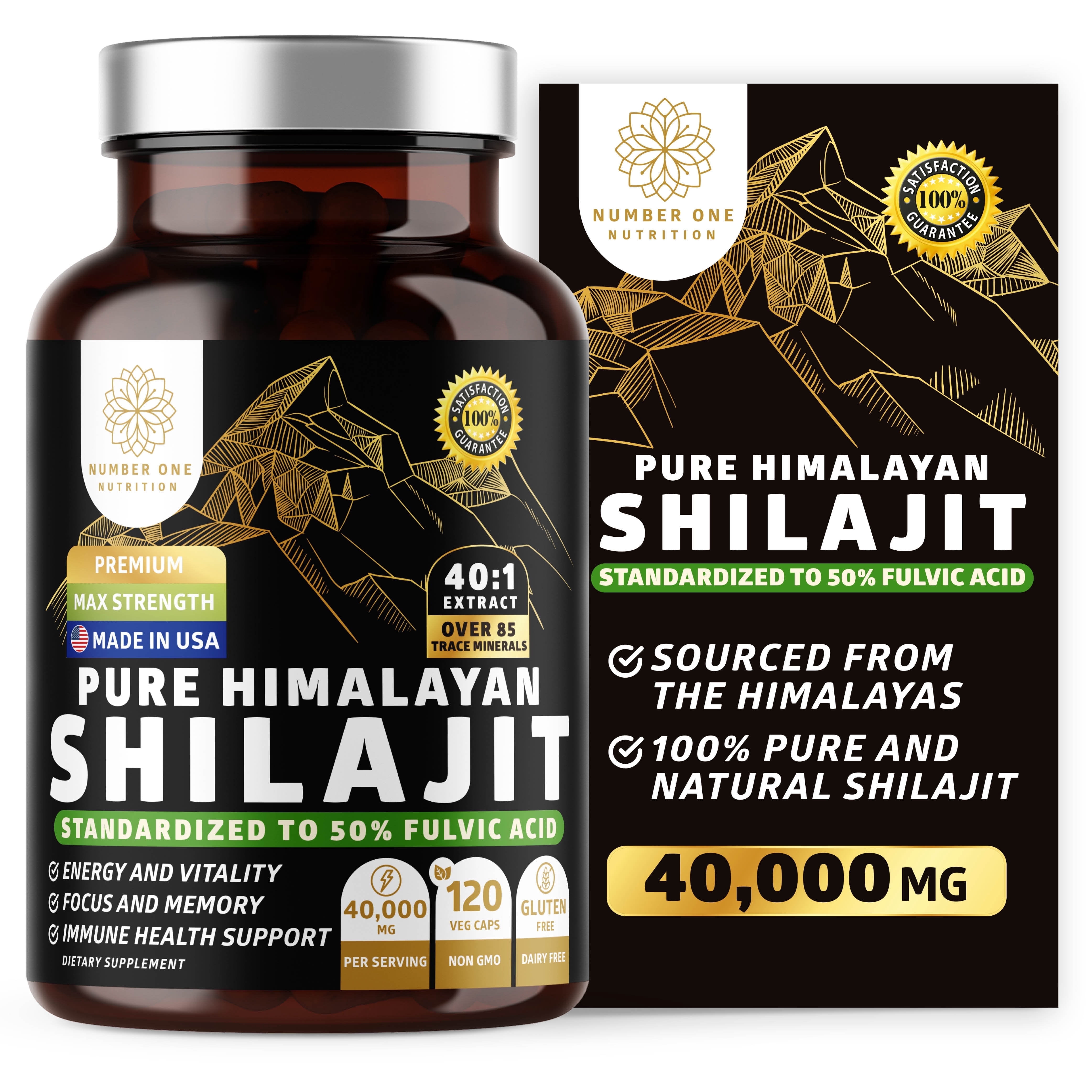 Number One Nutrition Himalayan Shilajit Supplement, 120 Veg Caps, 50% ...
