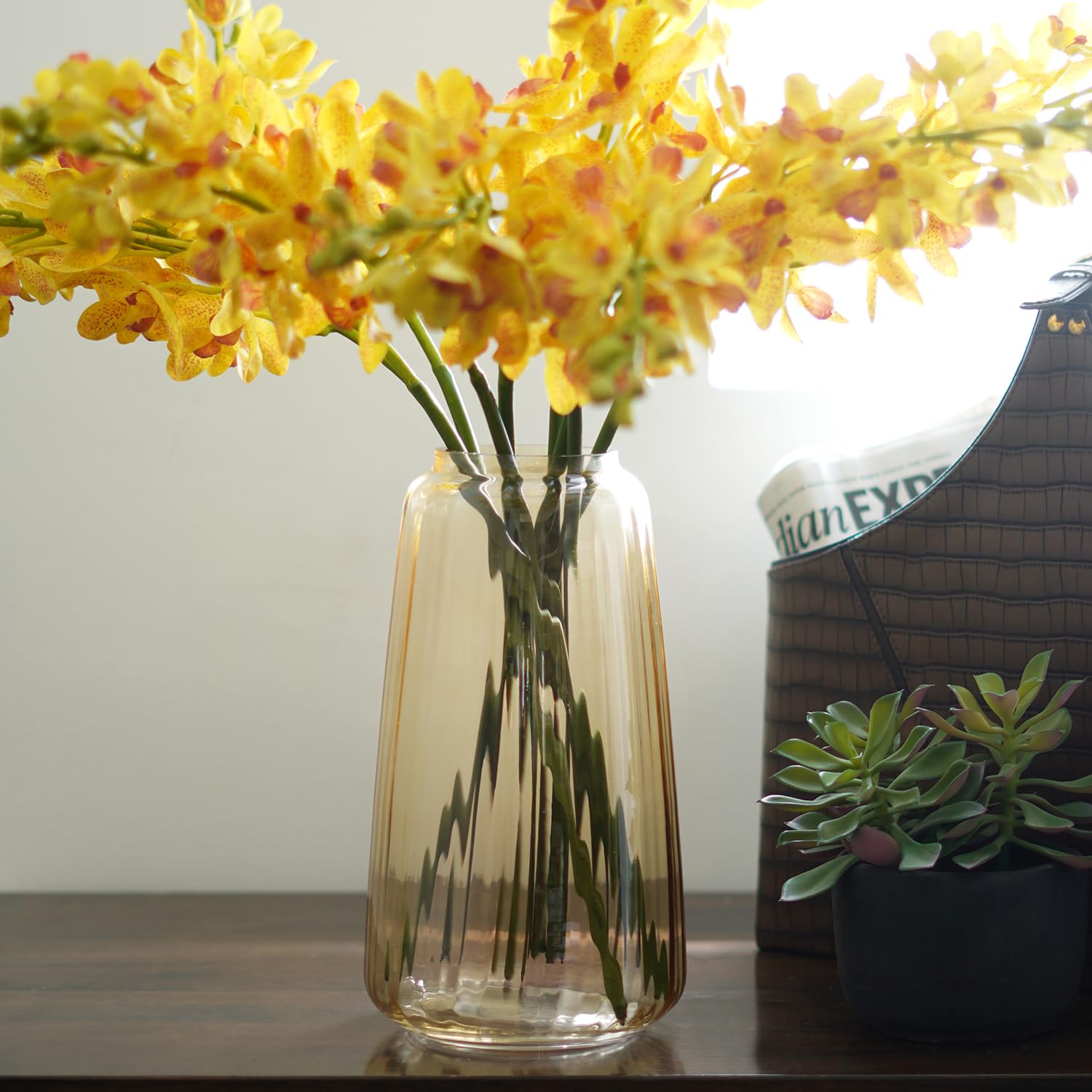 Pure Home Living Amber Tall Ribbed Glass Vase Small - Walmart.com