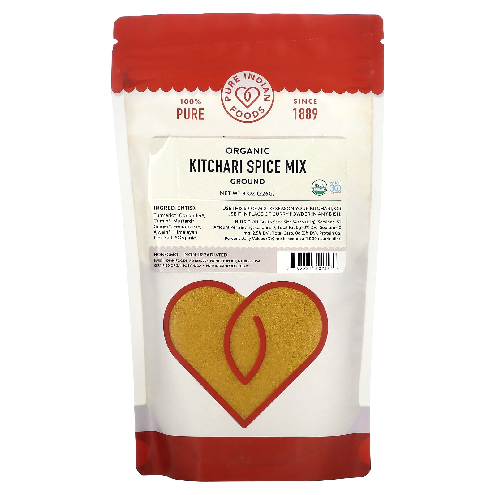 Pure Indian Foods Kitchari Spice Mix, Ground, Organic - 8 oz - Walmart.com