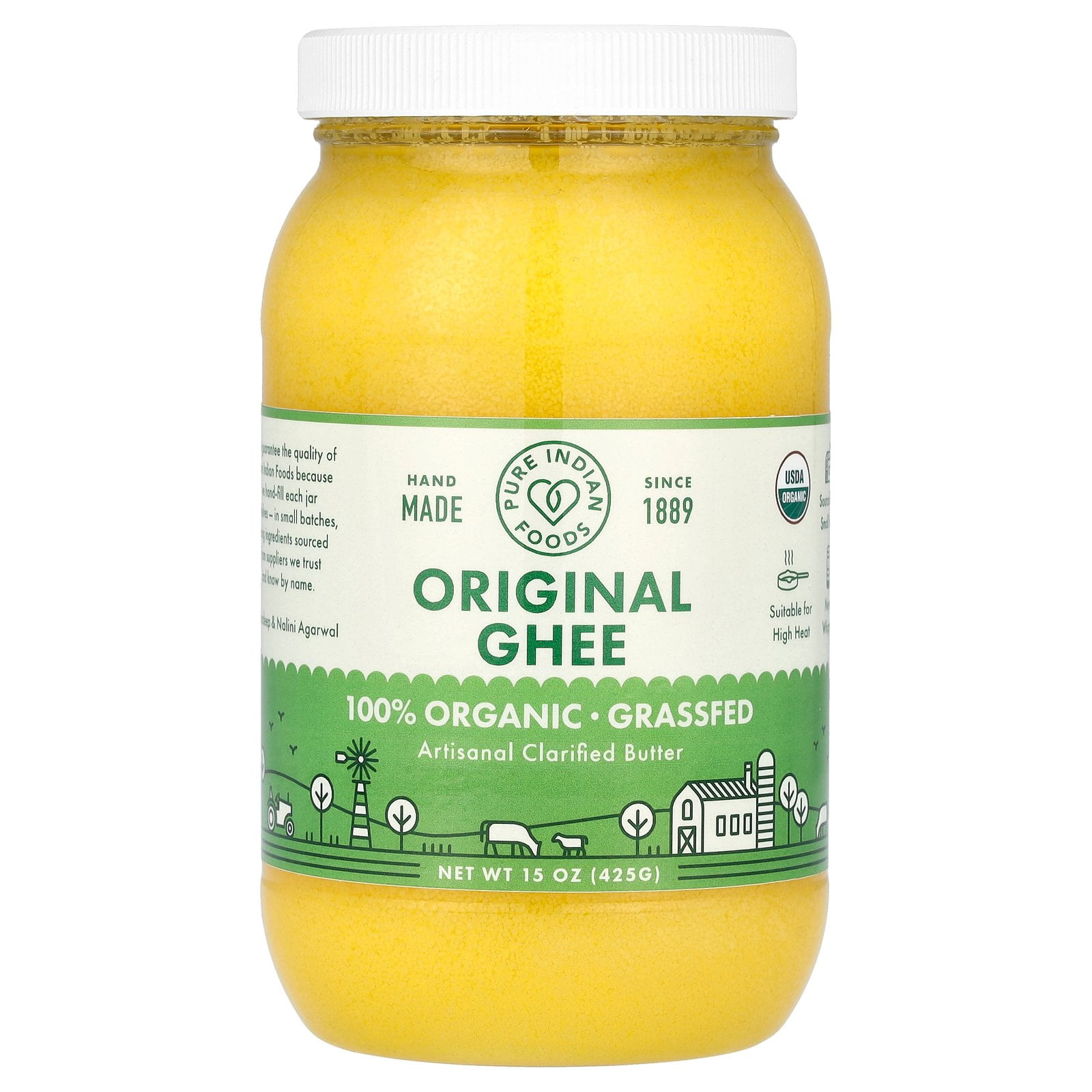 Pure Indian Foods Organic Artisanal Ghee 15 oz USDA Organic Grassfed ...