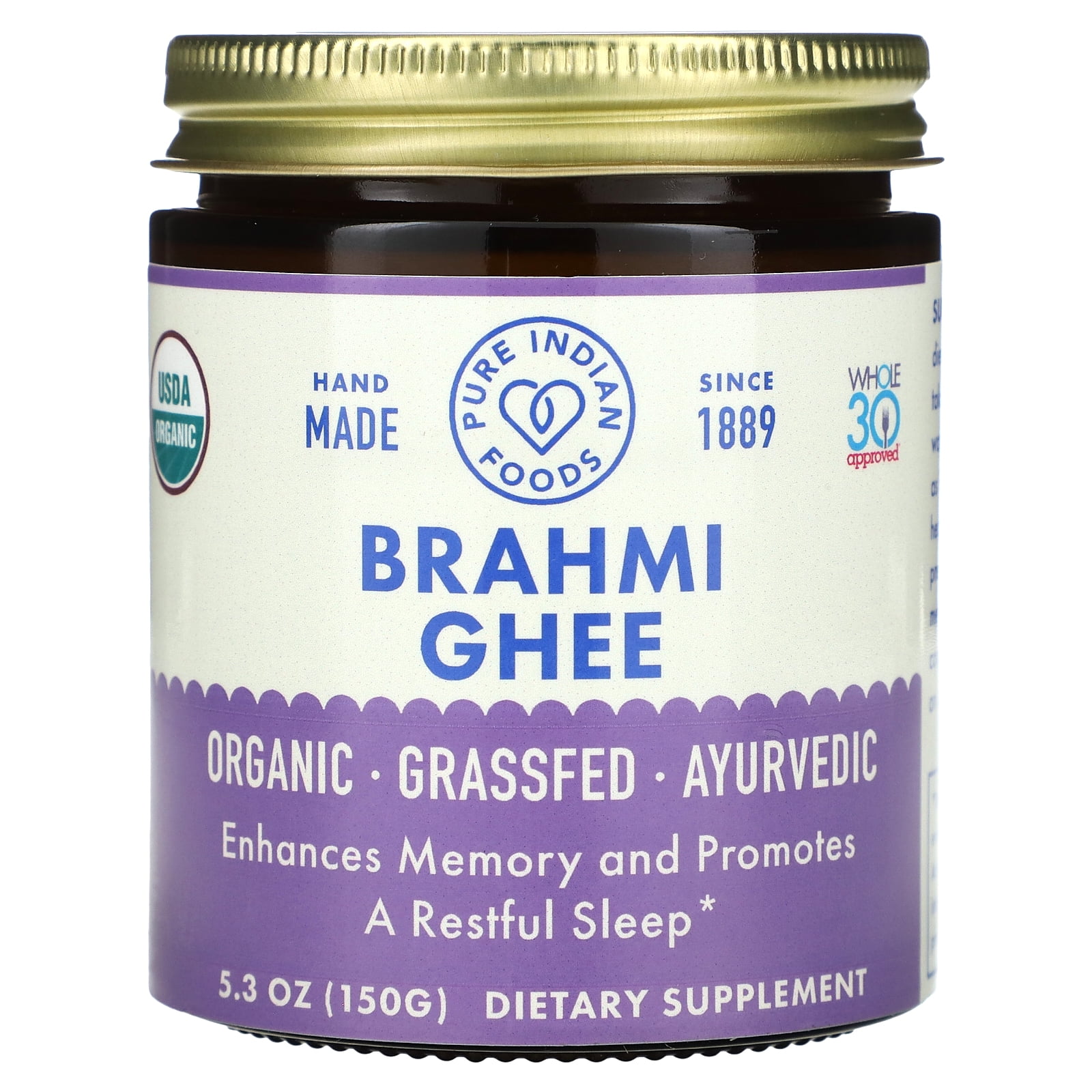 Pure Indian Foods Organic Brahmi Ghee, 5.3 oz, Ayurvedic Dietary ...