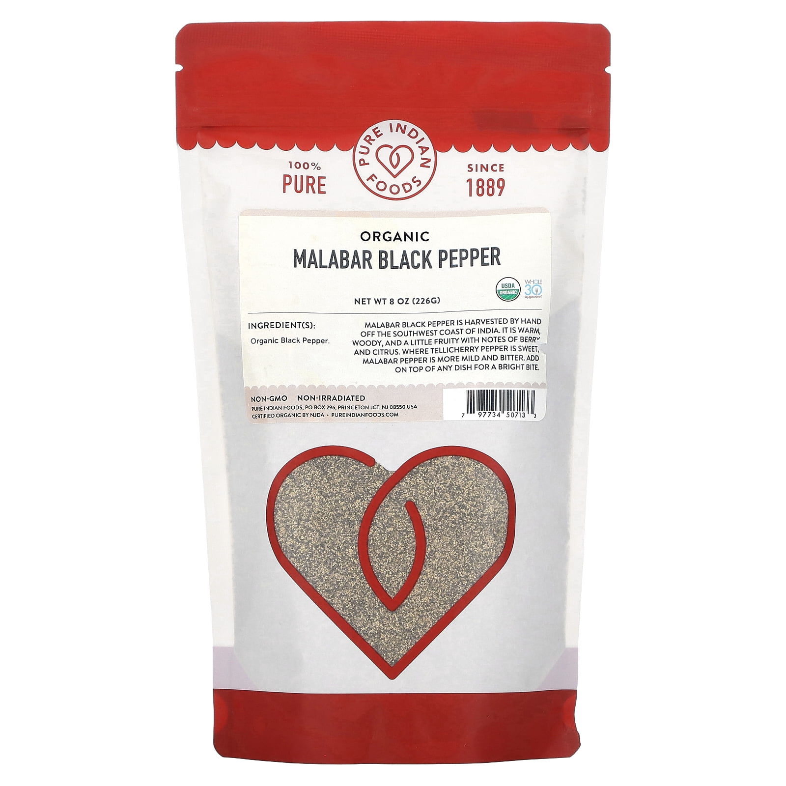 Pure Indian Foods Organic Malabar Black Pepper, 8 oz (226 g) - Walmart.com