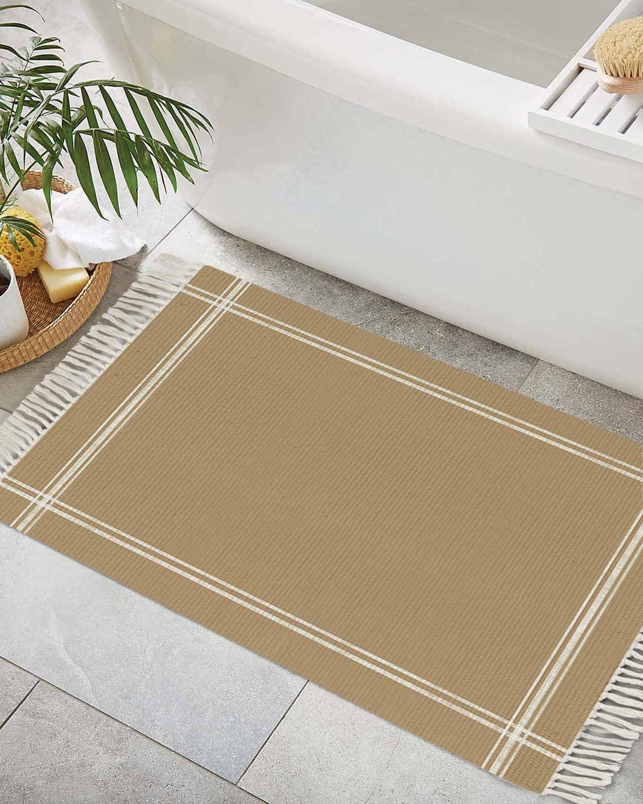 Pure Khaki Bath Rug 2x3ft Woven Bathroom Entryway Runner Rug, Simple ...