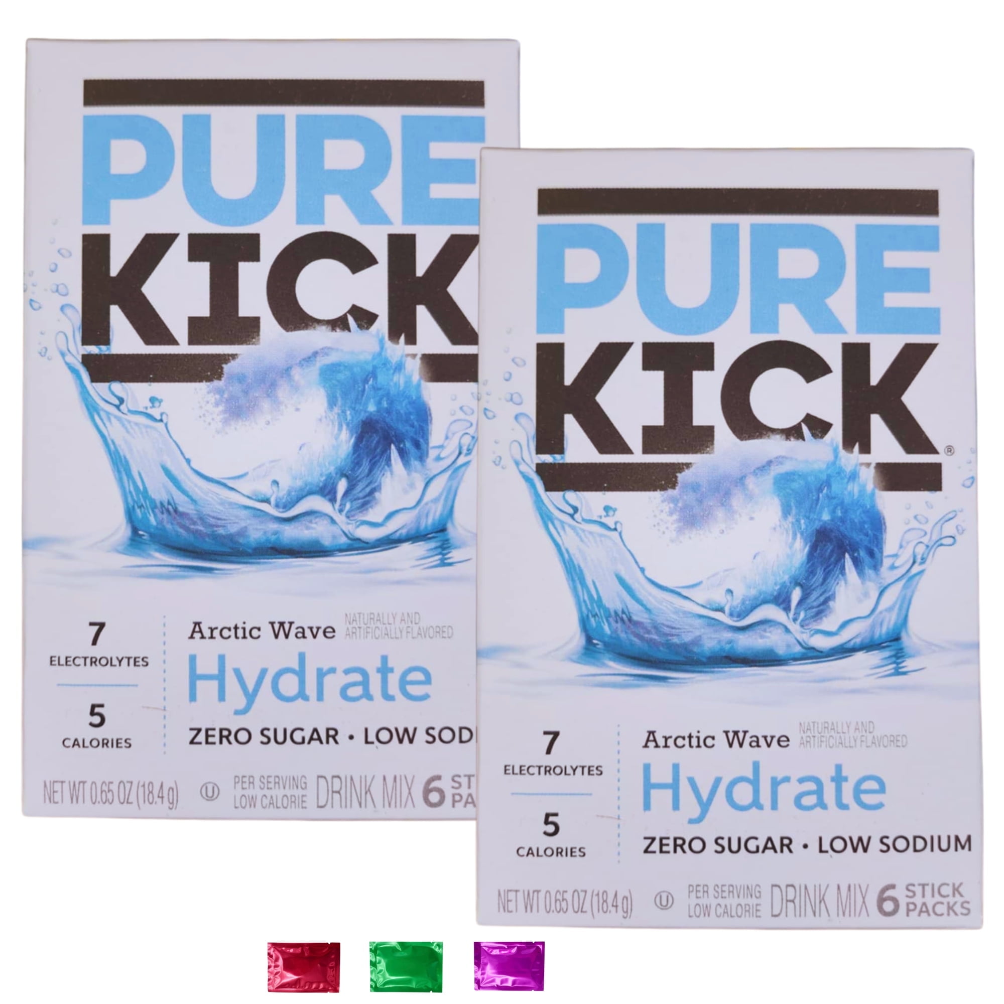 Pure Kick Arctic Wave Hydrate Drink Mix Sticks 2 Boxes 12 Servings Total, Sugar Free Electrolyte ...
