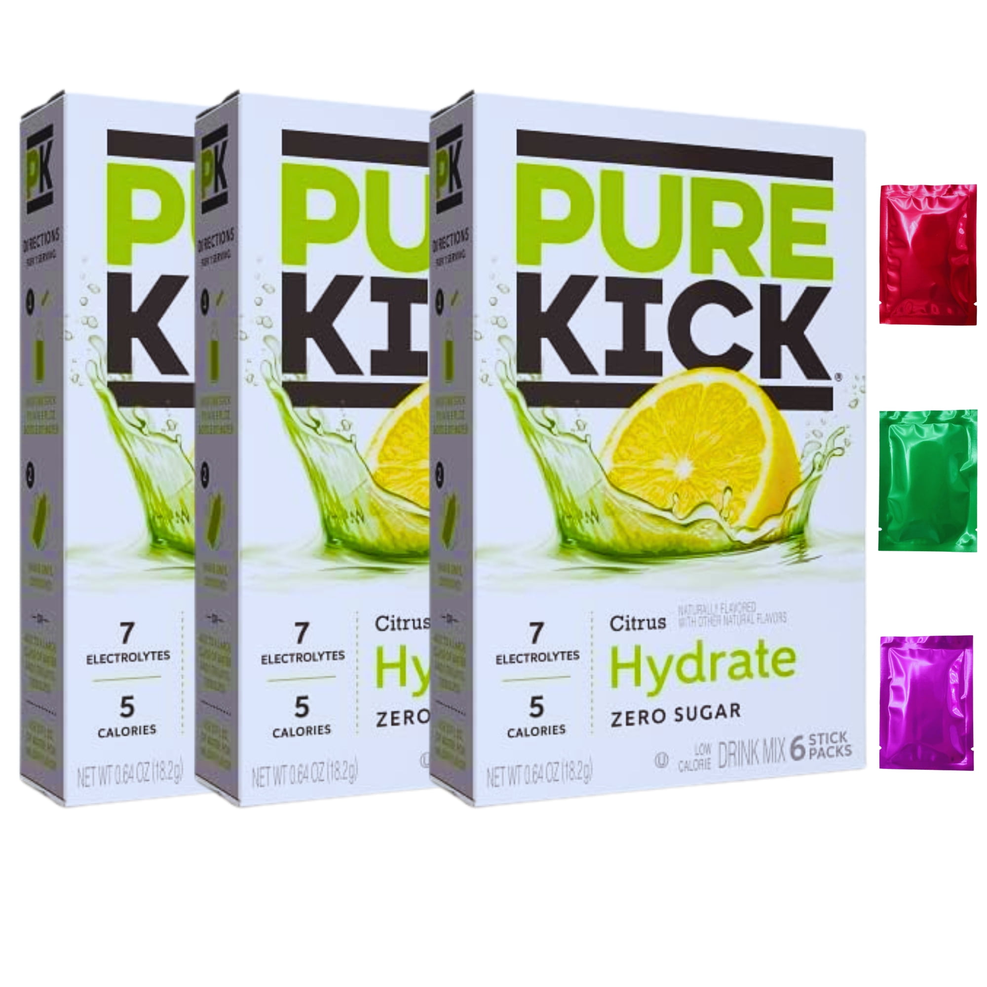 Pure Kick Citrus Hydrate Drink Mix - Electrolyte Infused, Zero Sugar, 6 ...