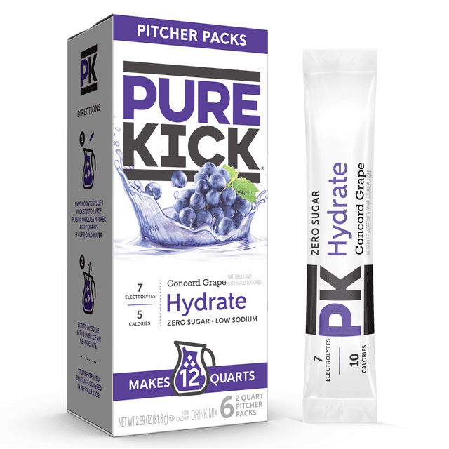 Pure Kick Concord Grape Powdered Hydration Drink Mix Pitcher Packs, 6 ...