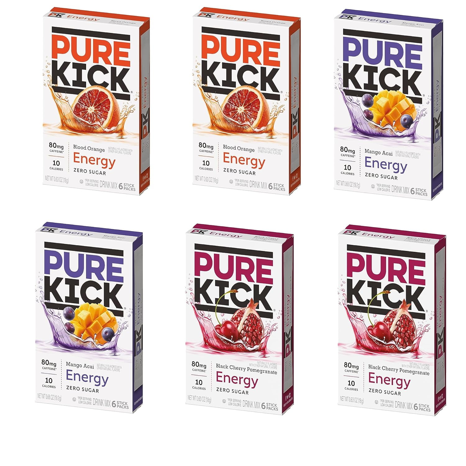 Pure Kick Energy Singles To Go Drink Mix, Variety Pack: Blood Orange ...