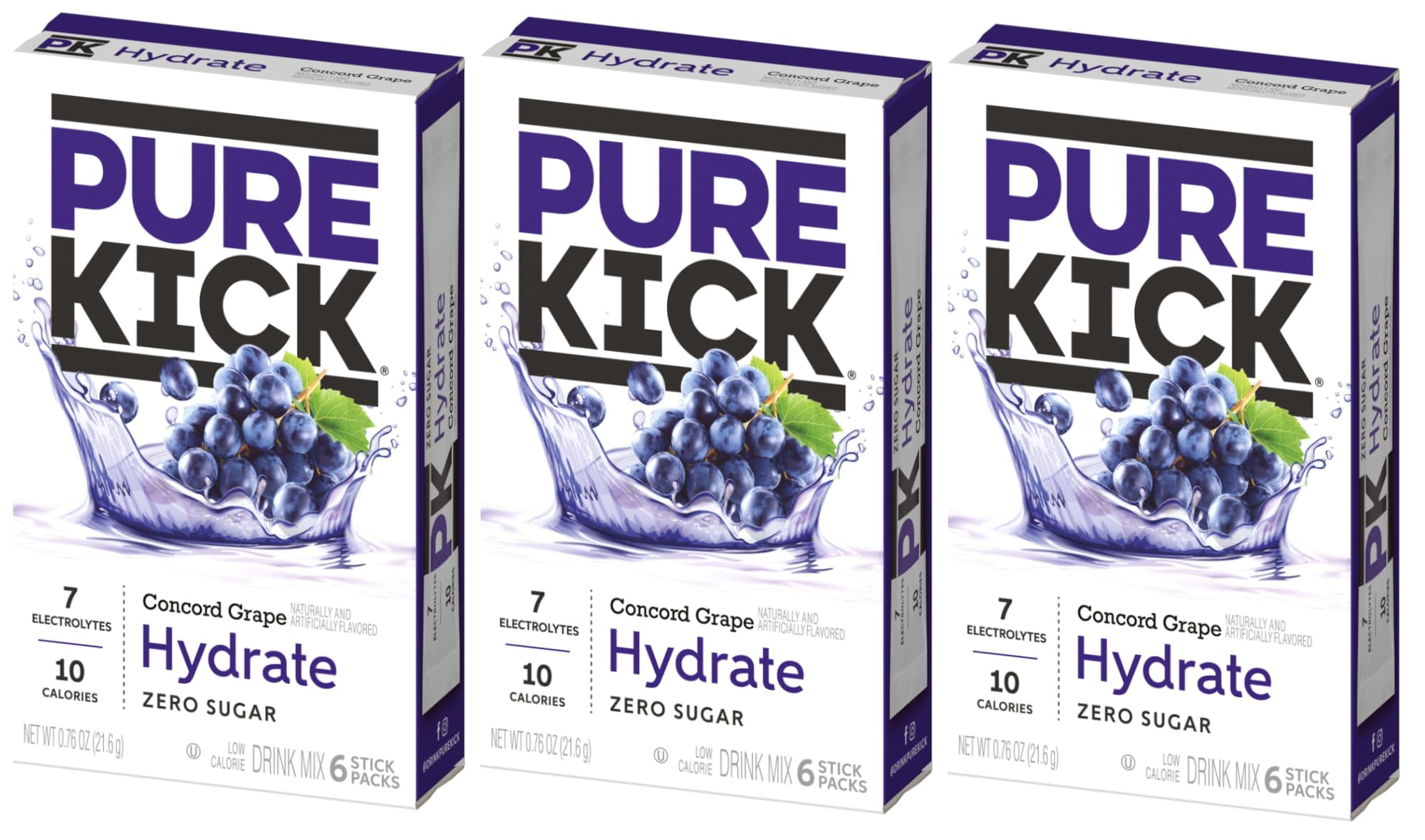 Pure Kick Hydration Singles To Go Drink Mix Concord Grape, 3 Boxes With ...