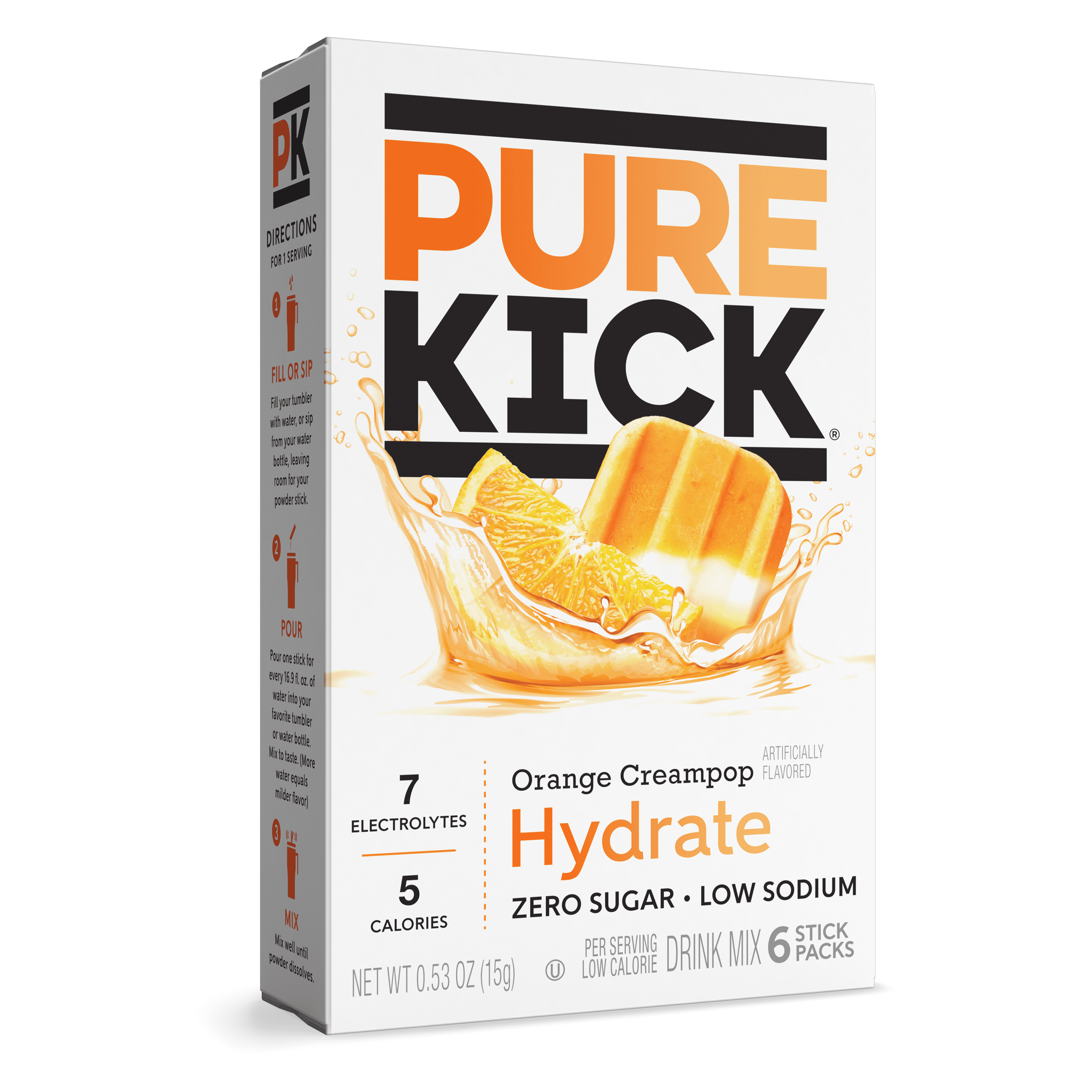 Pure Kick Orange Creampop, Hydration Electrolyte Powdered Drink Mix, 6 ...