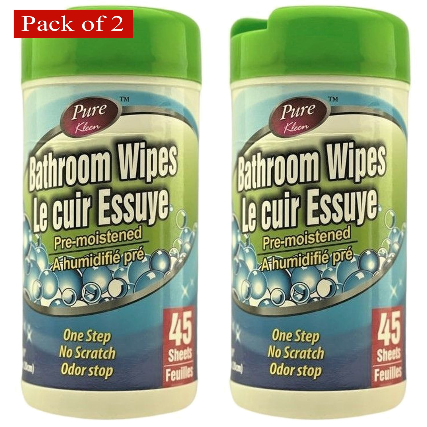 Pure Kleen Bathroom Wipes 45 Sheets (Pack of 2) - Walmart.com