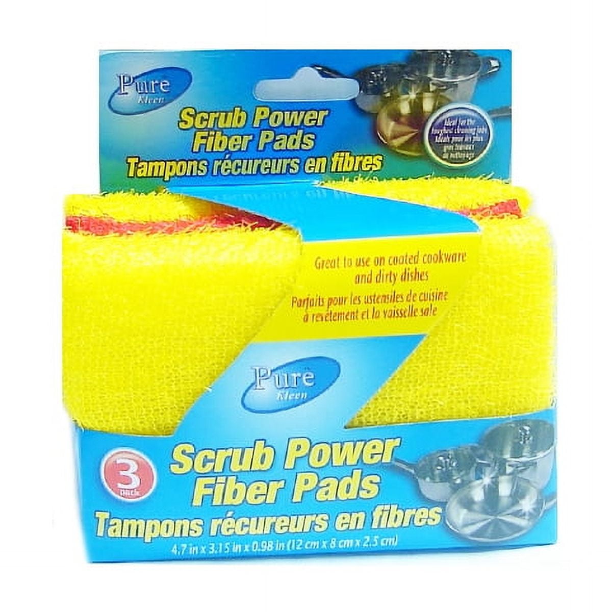 Pure Kleen Scrub Power Fiber Pads 3-in-1 Cast Iron Grease Remover Pads ...