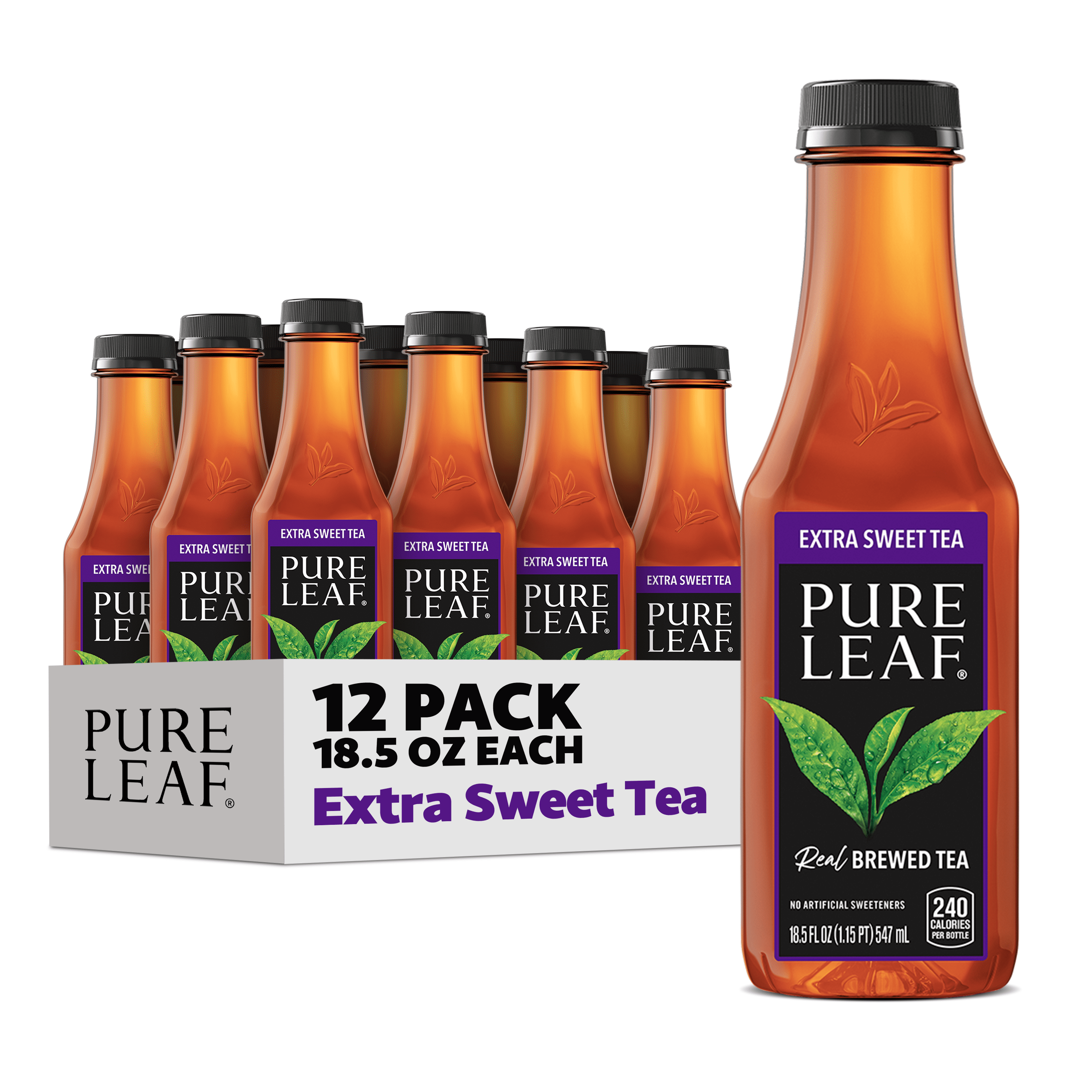Pure Leaf Real Brewed Extra Sweet Iced Tea, 18.5 fl oz, 12 Pack Bottles ...
